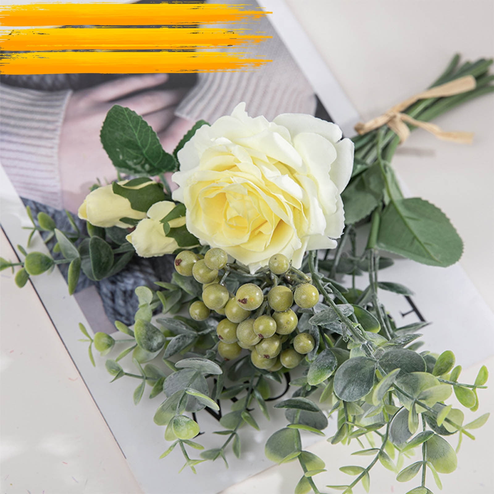 Kdkad Fake Flowers Bouquet, Handcrafted Glued Rose Artificial Flowers ...