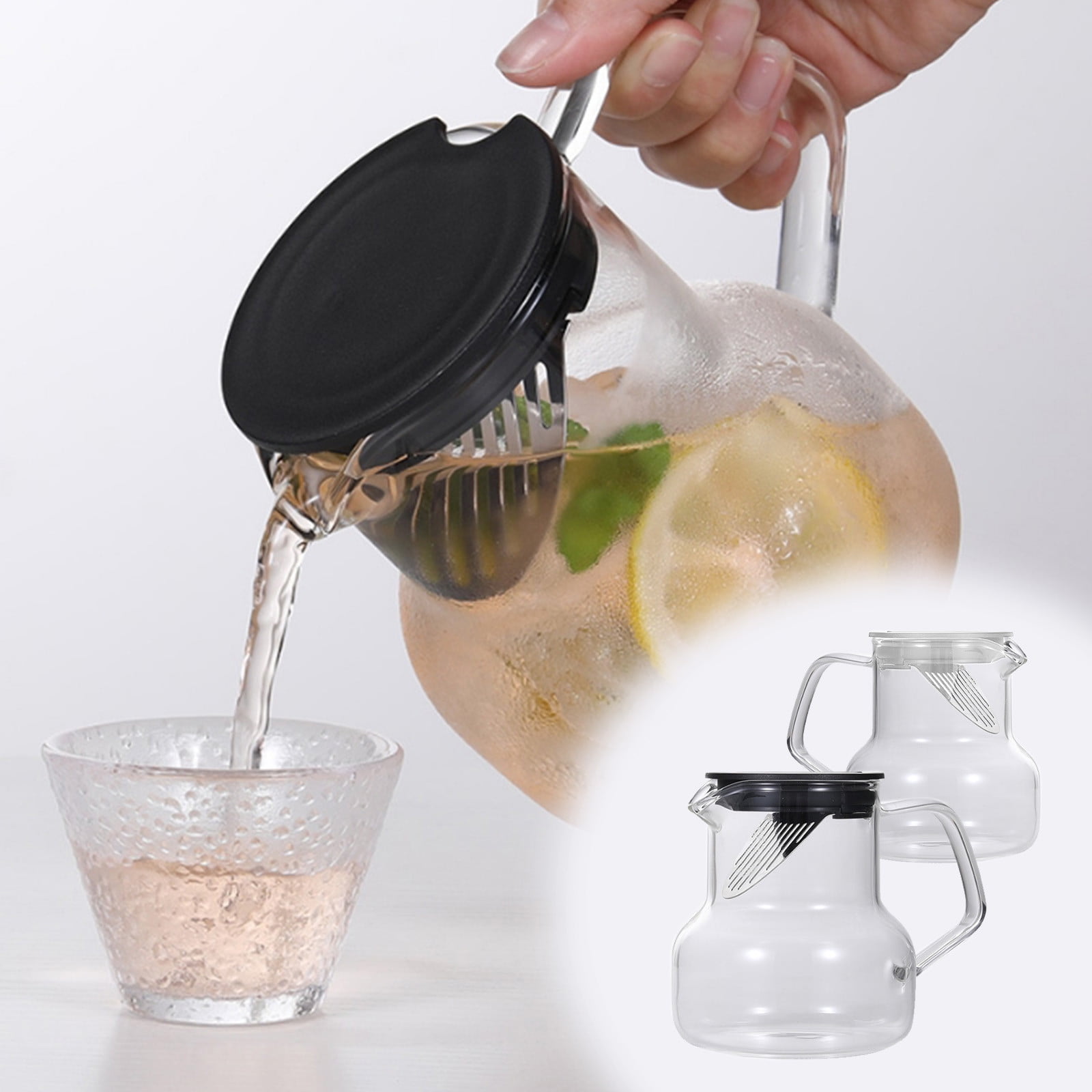 Kdkad Glass Pitcher with Lid,Clear Water Pitcher with Handle,Shatter ...