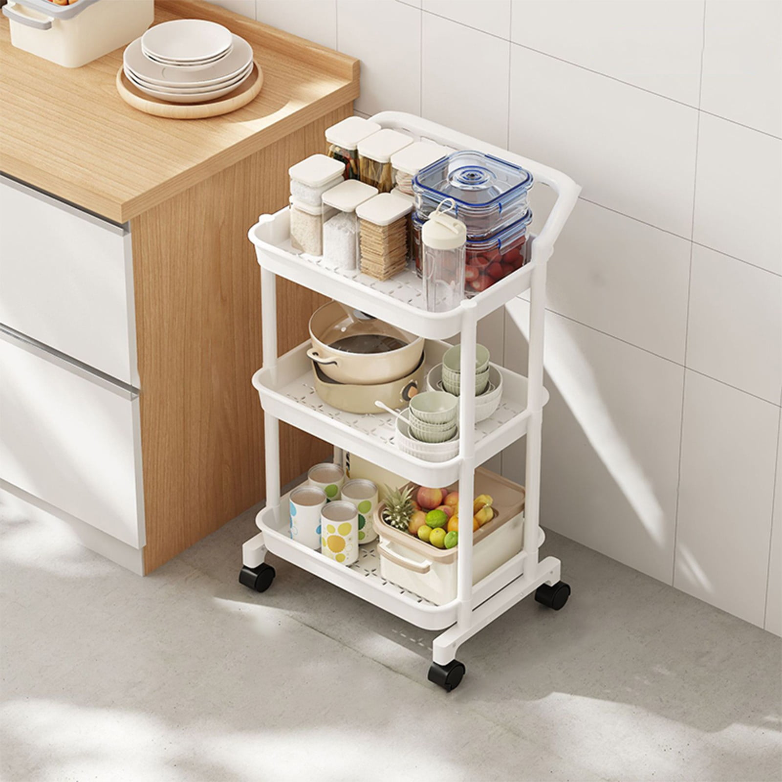 Kdkad Large Adjustable Mobile Storage Cart - Heavy-Duty 3-Tier Floor ...