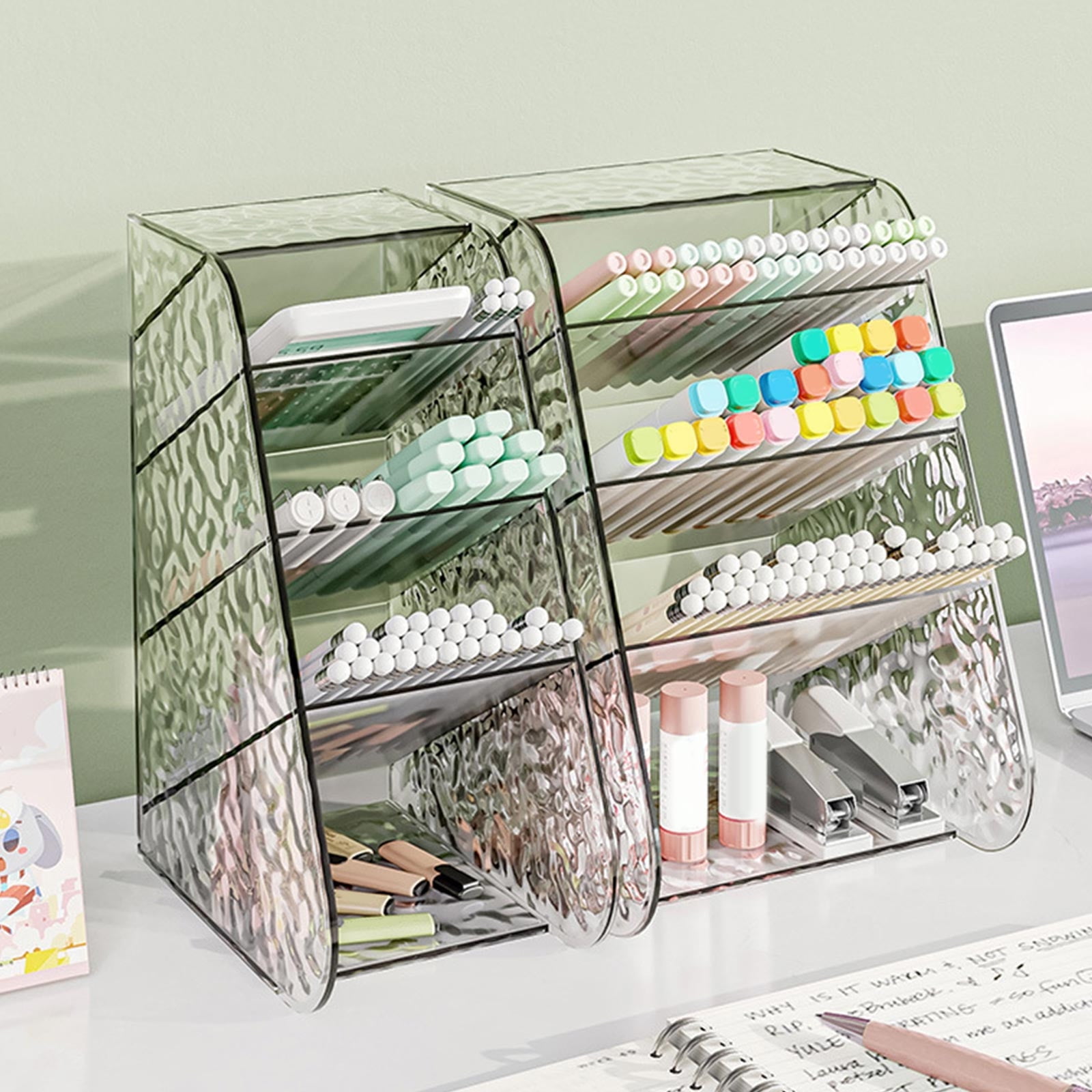 Kdkad Slanted Desktop Organizer - Clear Acrylic Pen Holder w/ Angled ...