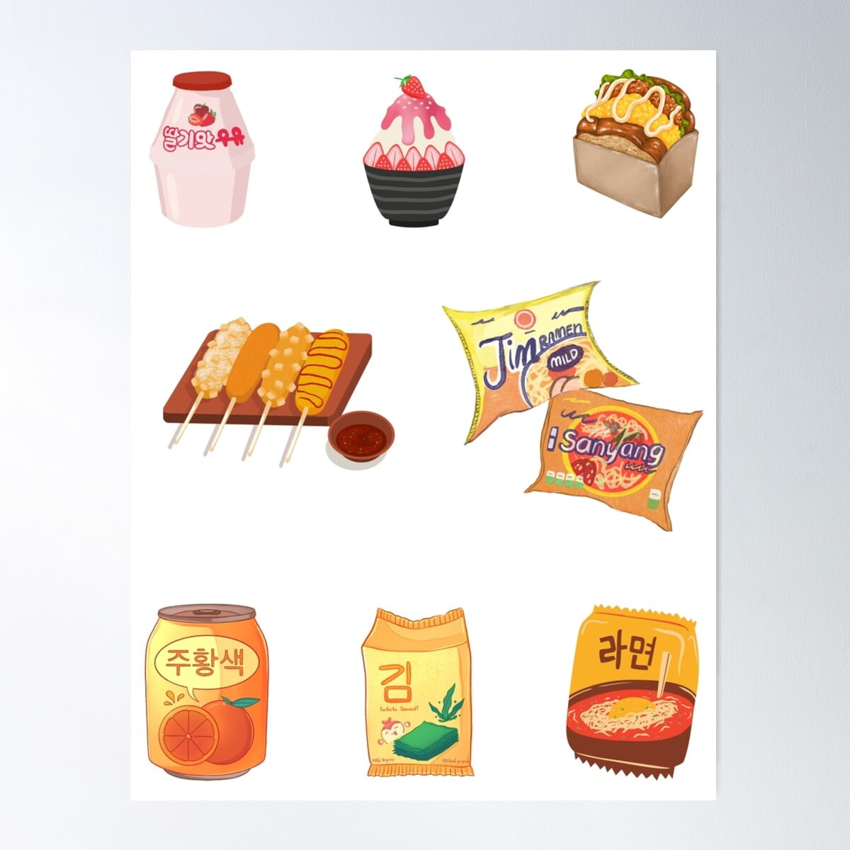 Kdrama Kpop Korean Food Sticker Sheet 2 Poster Wall Art, Modern Wall ...
