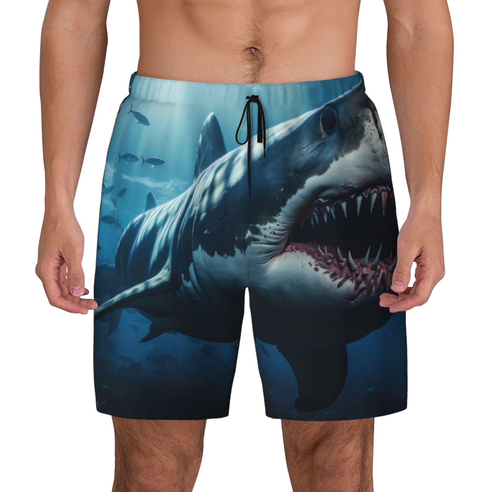 Kdxio 3D Realistic Shark Print Men's Swim Trunks with Compression Liner ...