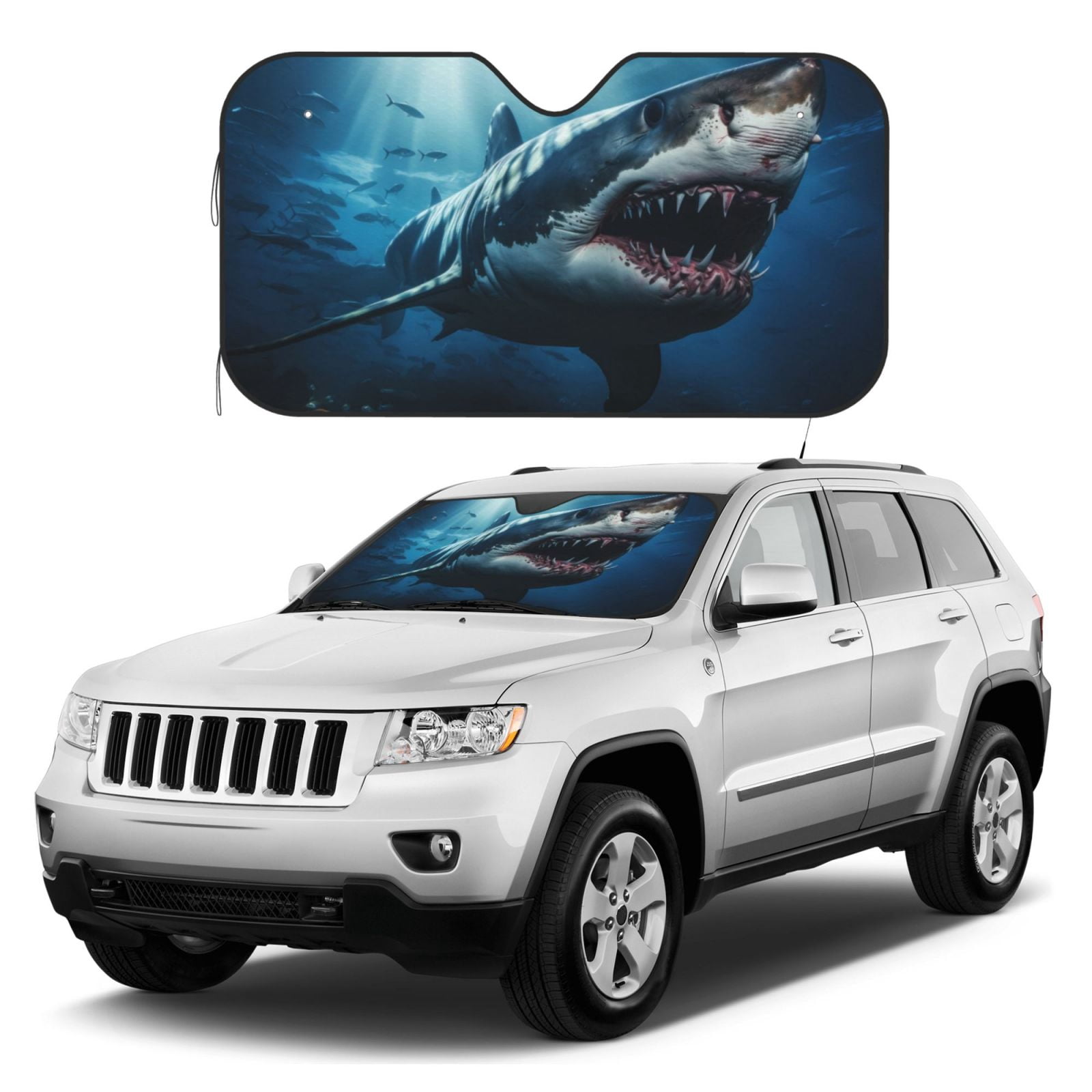 Kdxio 3D Realistic Shark Print Windshield Sun Shade, Foldable Sun ...