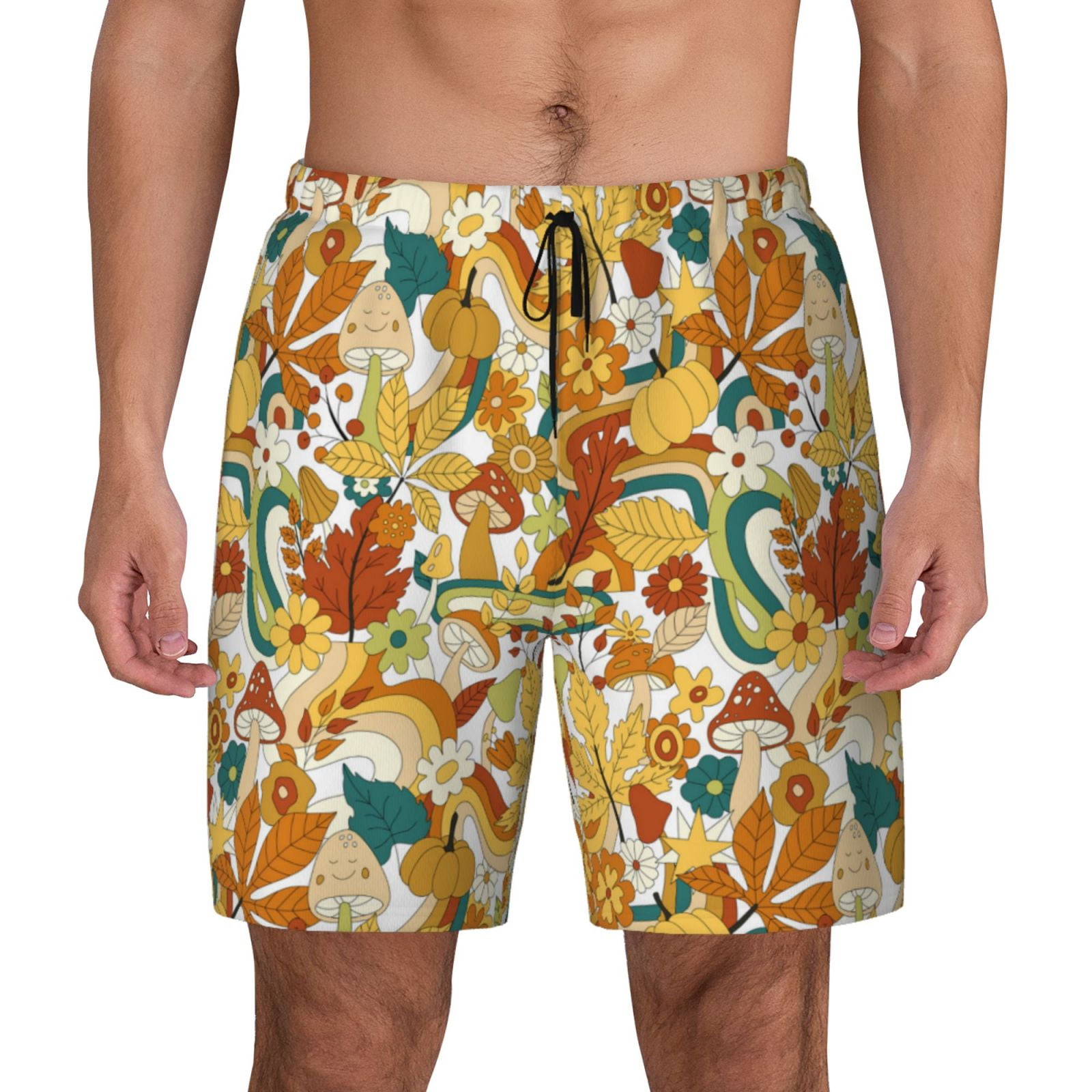 Kdxio 70s Groovy Hippie Print Men's Swim Trunks with Compression Liner ...