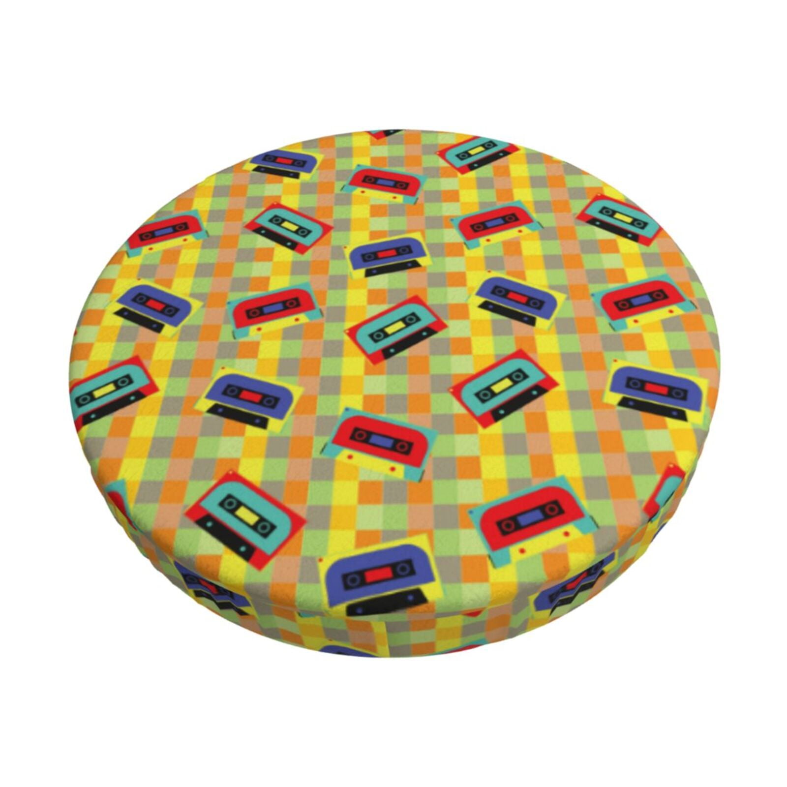Kdxio 90s Audio Tape Print Stool Covers Round,Stretch Round Bar Stool ...