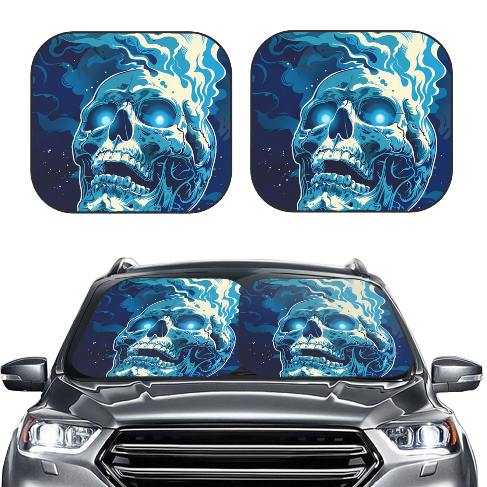 Kdxio Abstract Blue Skull Print 2-Piece Sun Shade Front Windshield ...