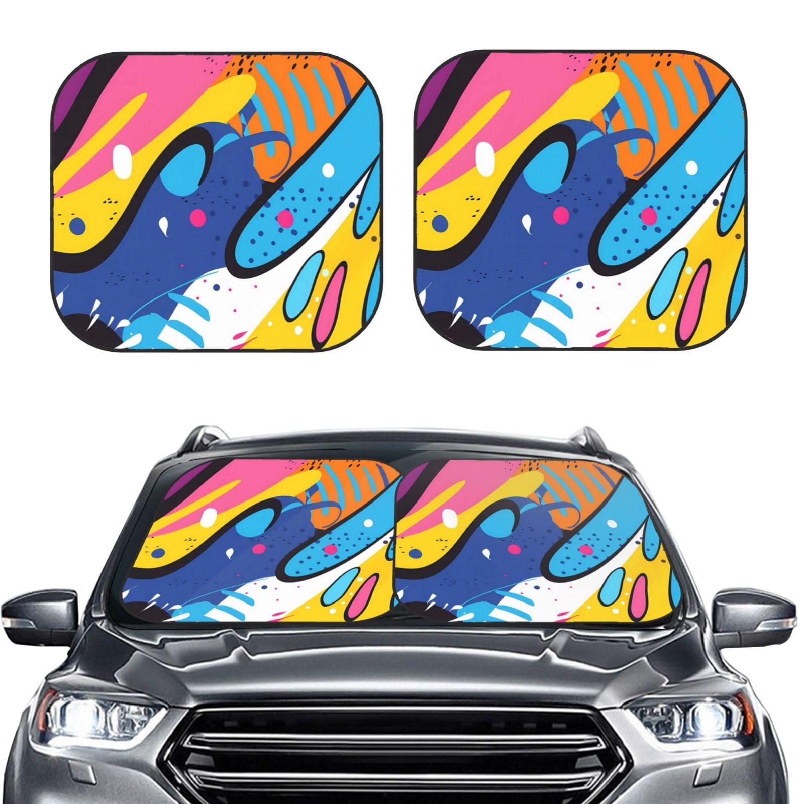 Kdxio Abstract Color Splash Print 2-Piece Sun Shade Front Windshield ...