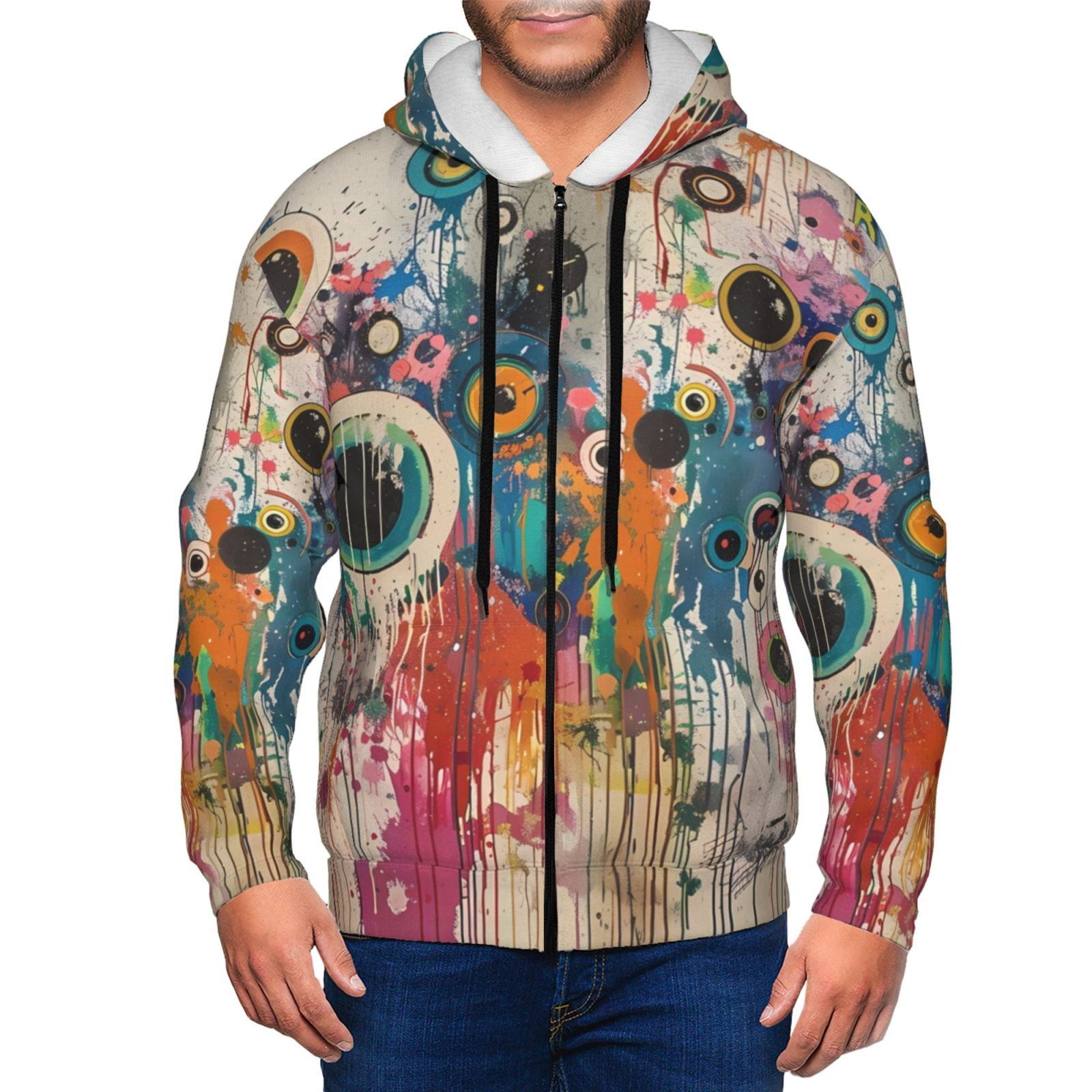 Kdxio Abstract Colorful Dripping Circles Print Men Hoodies Casual ...