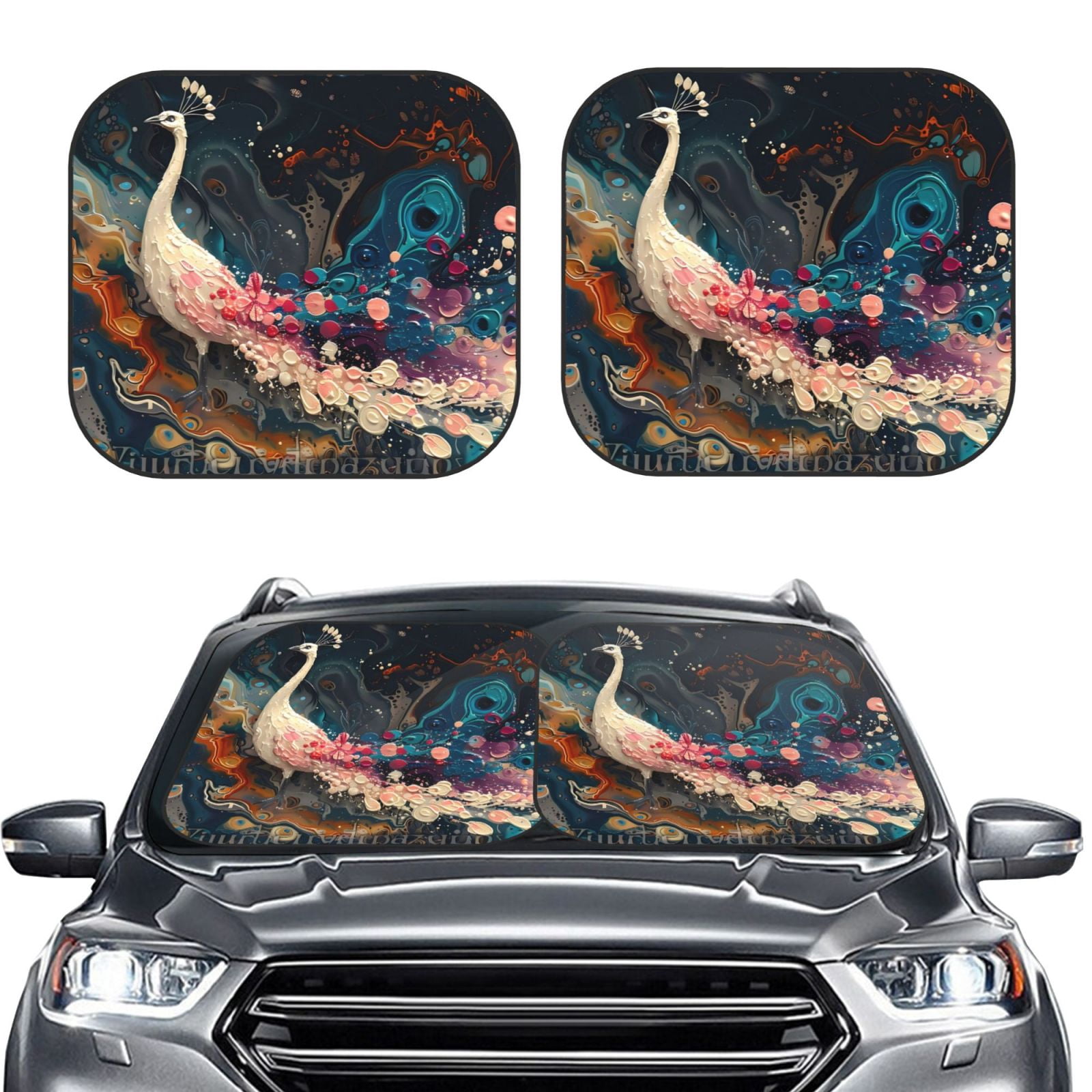 Kdxio Abstract Peacock Painting Print 2-Piece Sun Shade Front ...