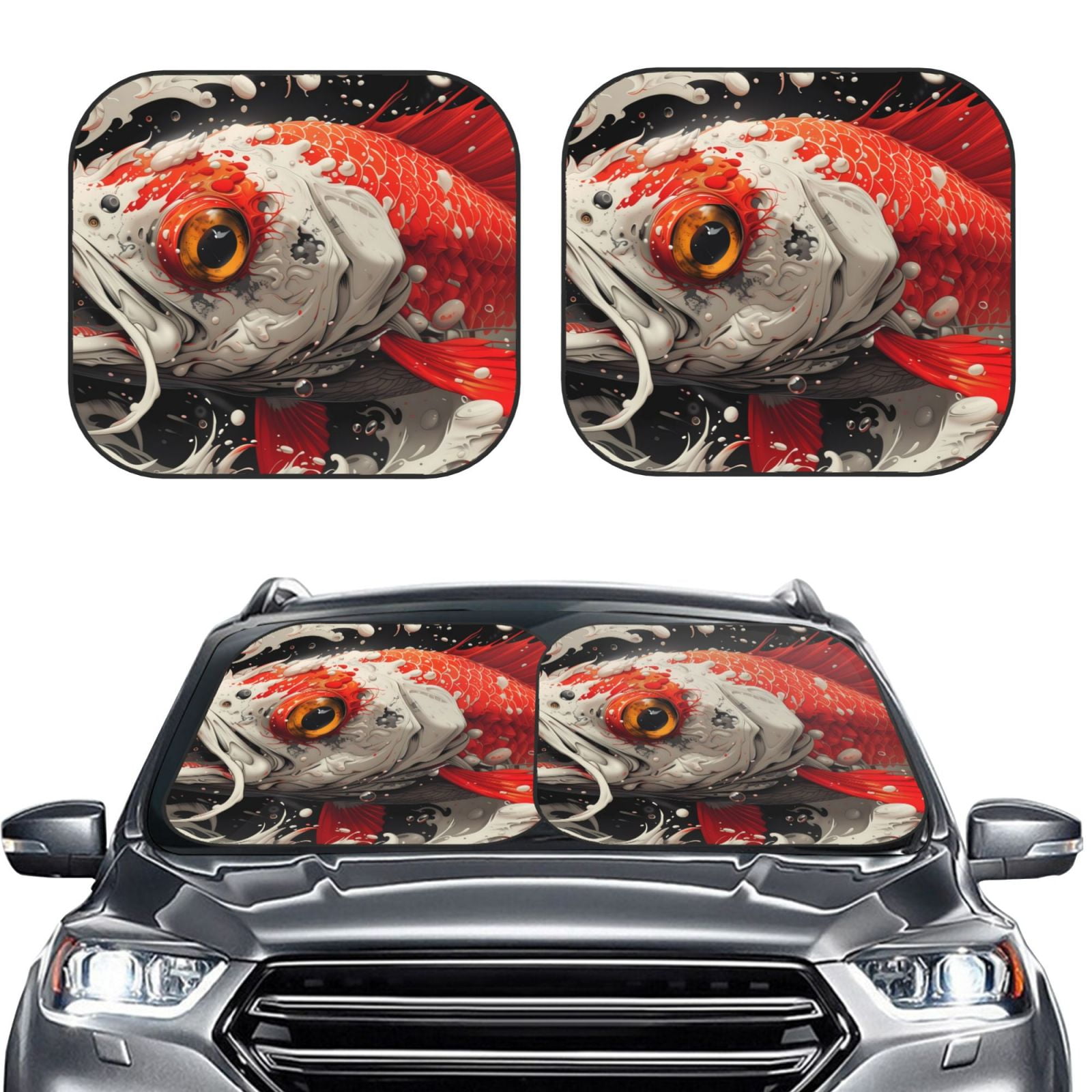 Kdxio Abstract Red Koi Fish Art Print 2-Piece Sun Shade Front ...