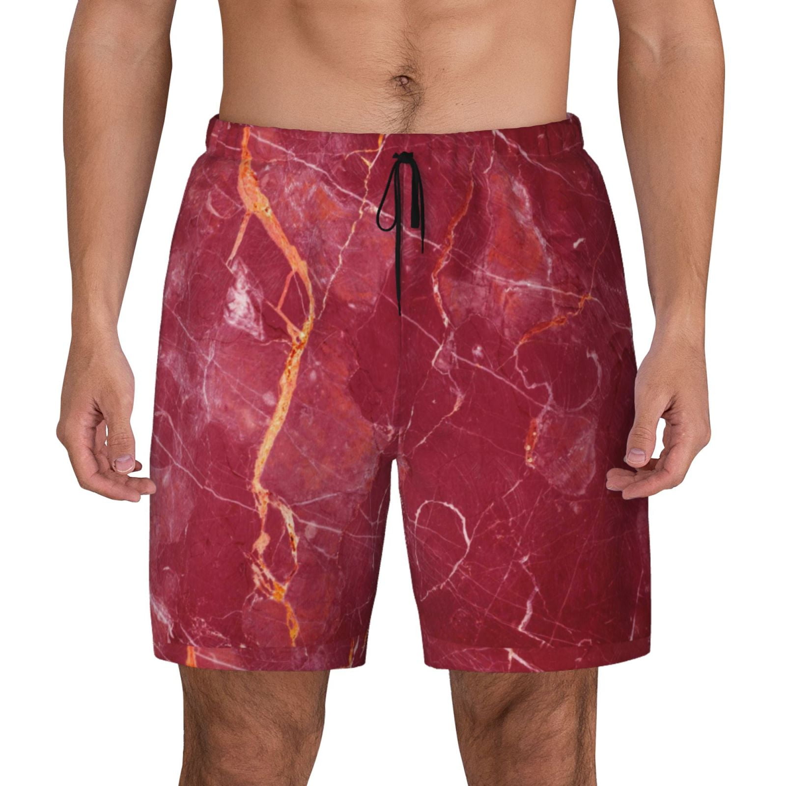 Kdxio Abstract Red Marble Print Men'S Swim Trunks With Compression ...