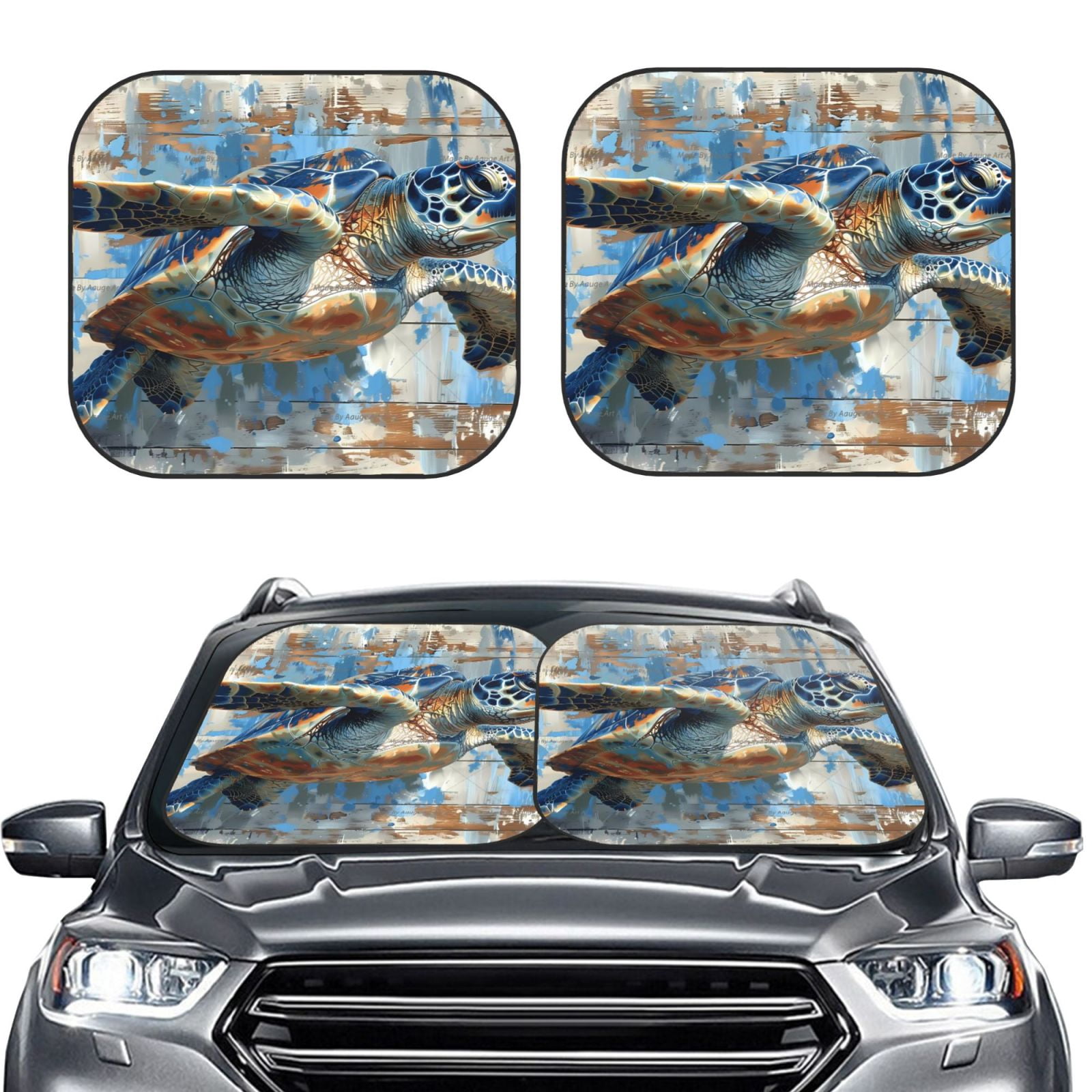 Kdxio Abstract Sea Turtle Print 2-Piece Sun Shade Front Windshield ...