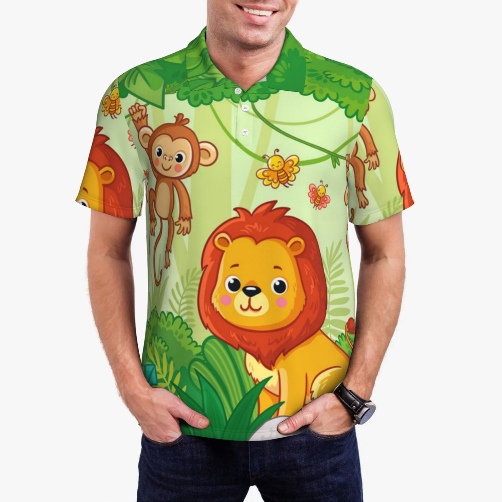 Kdxio African Animals in the Jungle Print Men's Short Sleeve Polo Shirt ...