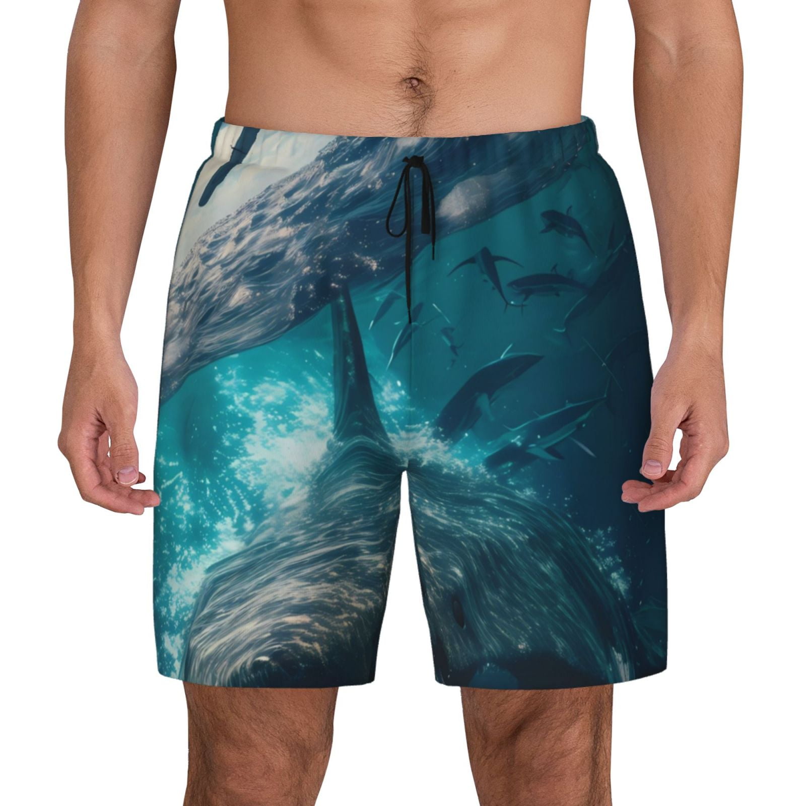Kdxio Airplane Shark Print Men's Swim Trunks with Compression Liner 7 ...