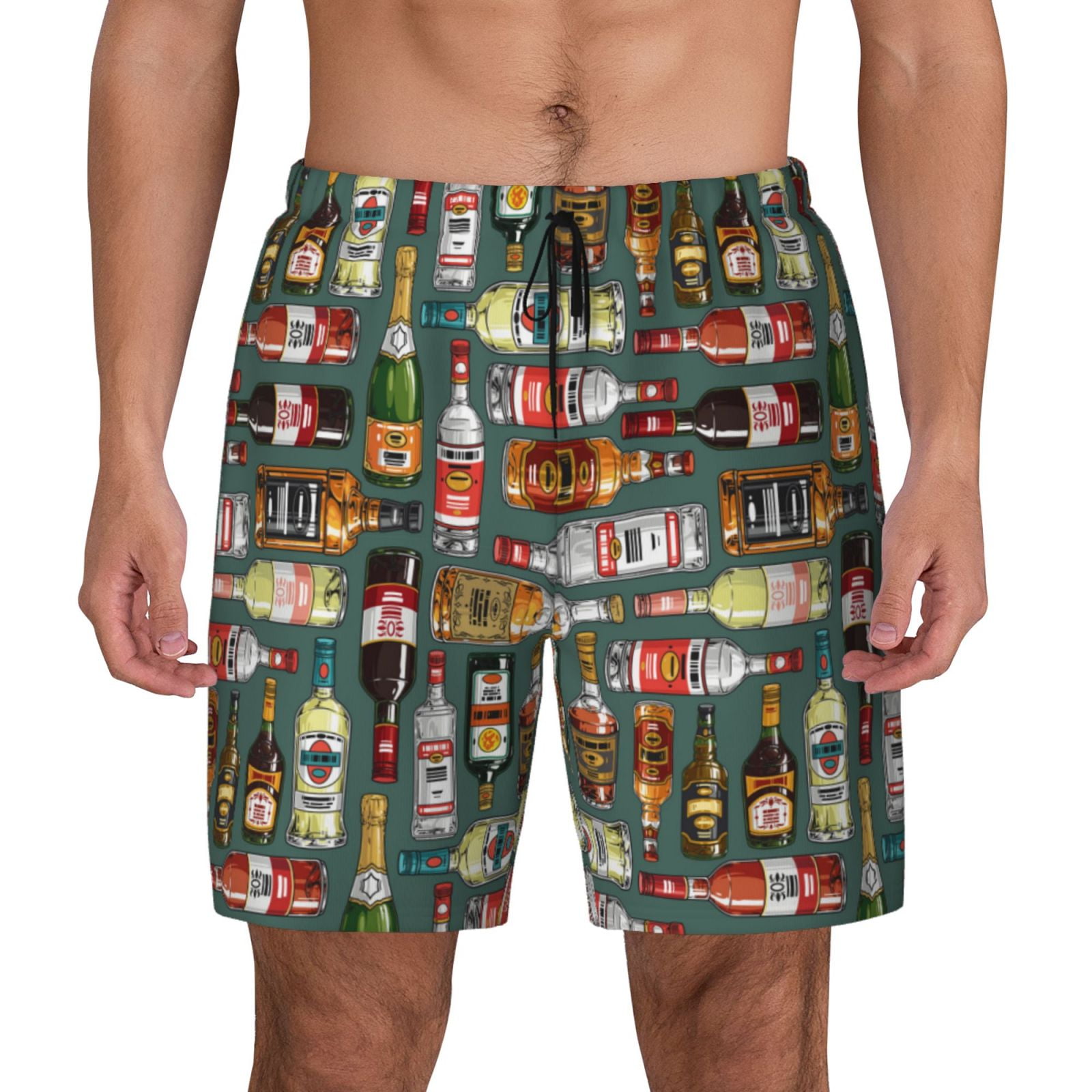 Kdxio Alcohol Bottles Print Men's Swim Trunks with Compression Liner 7 ...