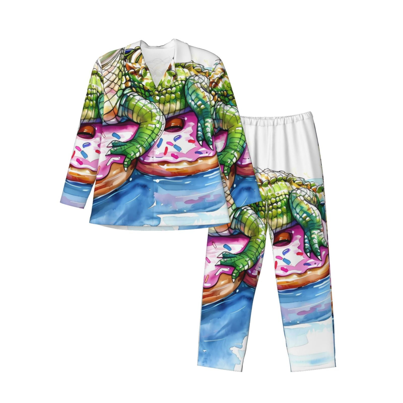 Kdxio Alligator Donut Pool Float Men’s Pajama Set Pajamas For Men 2 Piece PJ Set with Men Pajama ...