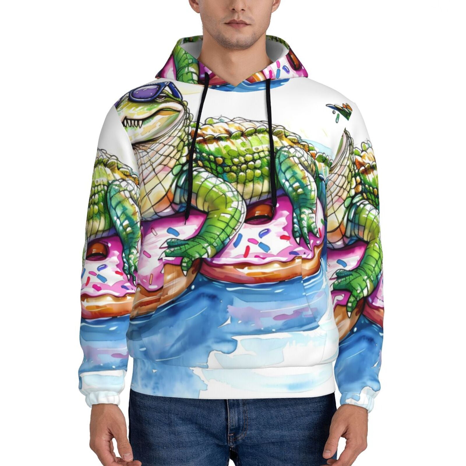 Kdxio Alligator Donut Pool Float Print Mens Casual Hooded Collar ...