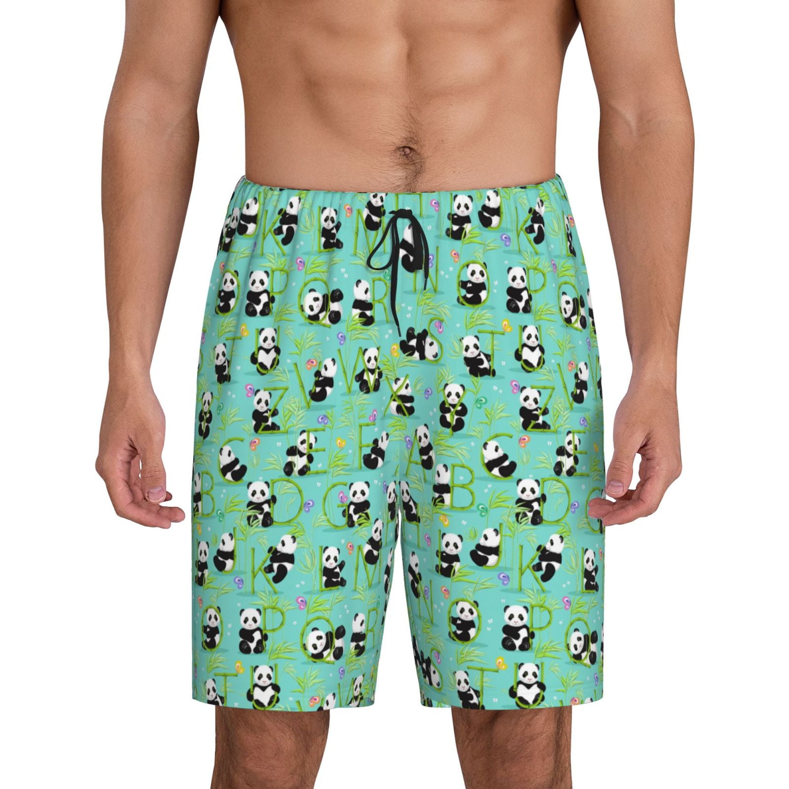 Kdxio Alphabet And Panda Print Mens Sleep Shorts Bottoms Soft Comfy ...