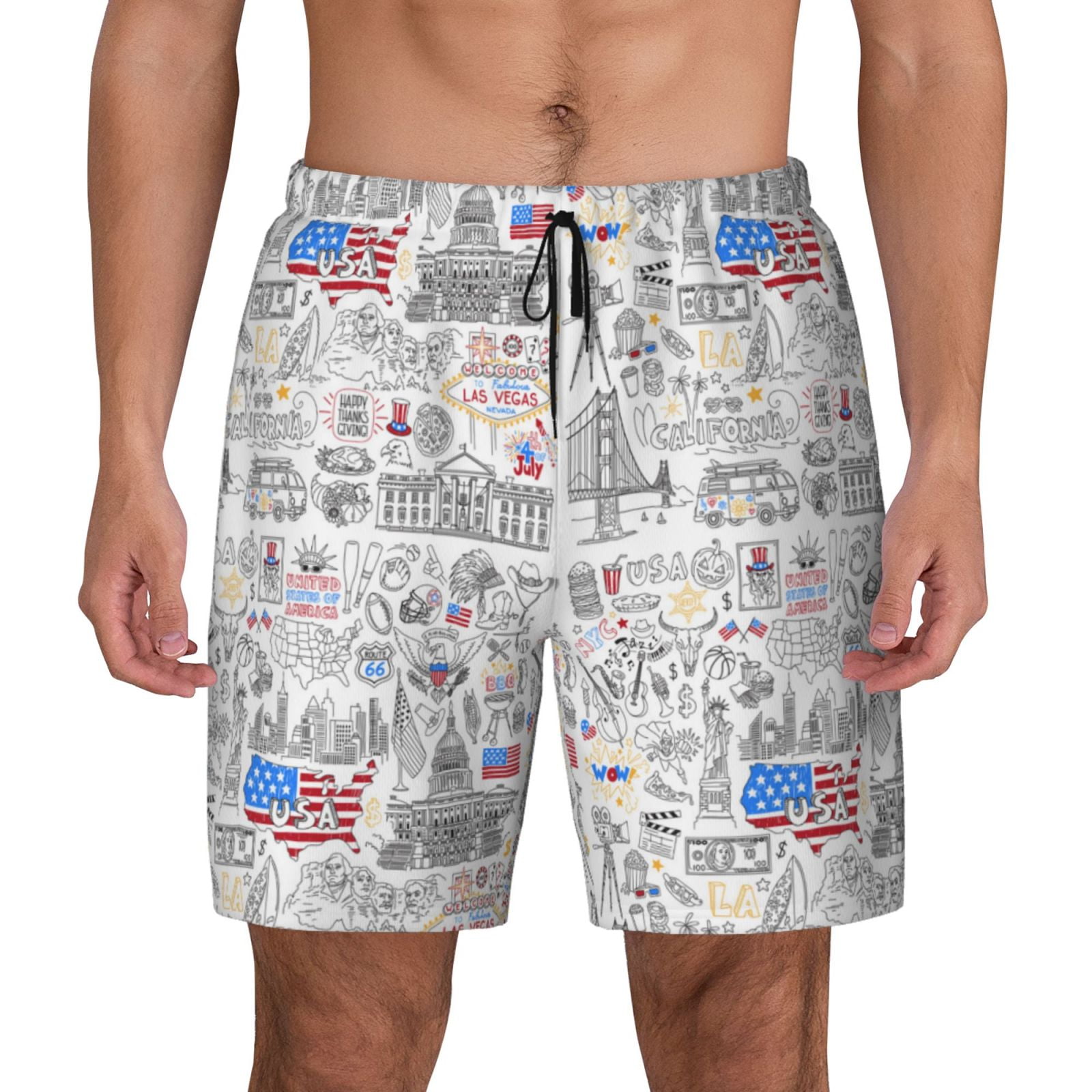 Kdxio America Landmarks2 Print Mens Swim Trunks With Compression Liner