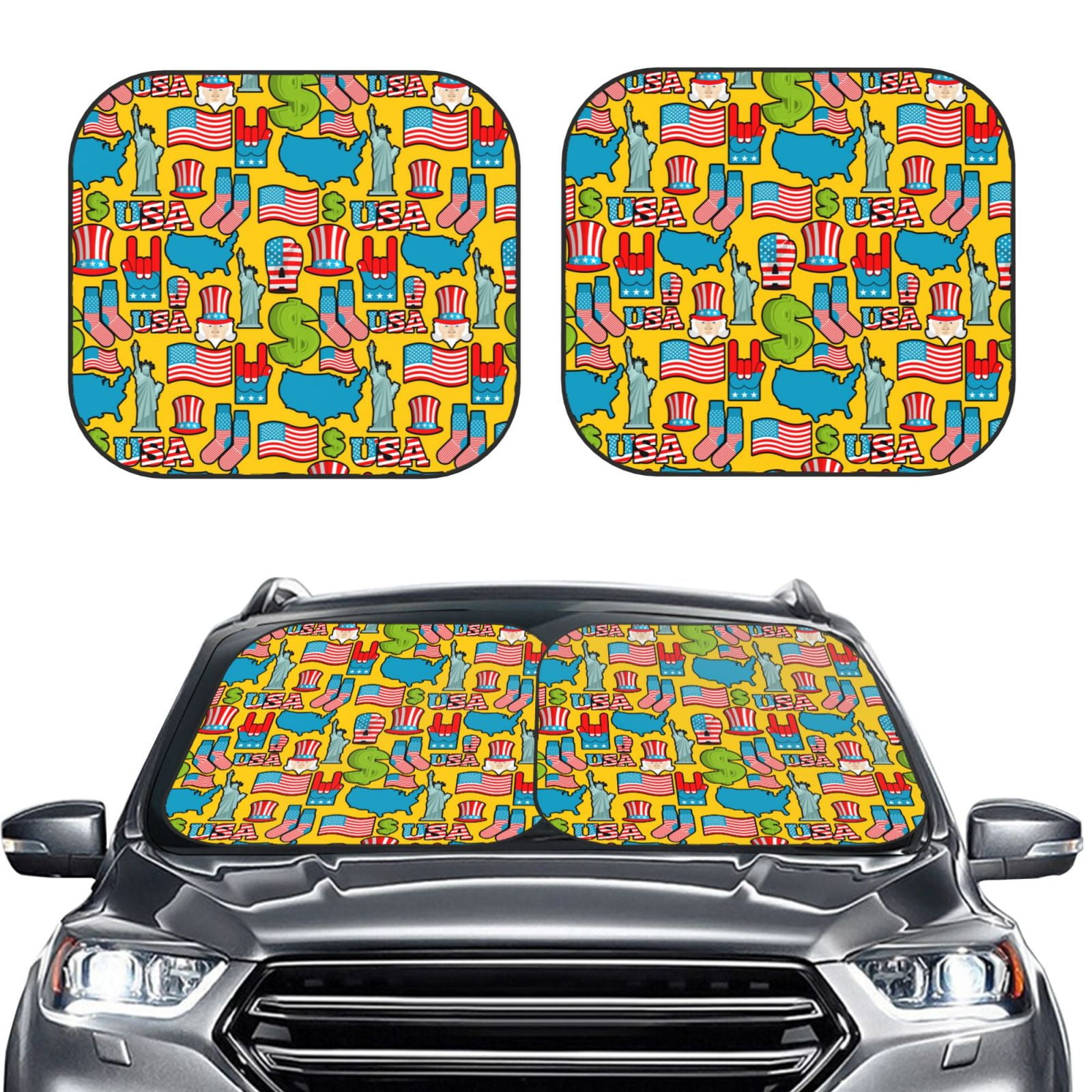 Kdxio America Symbols Print 2-Piece Sun Shade Front Windshield ...