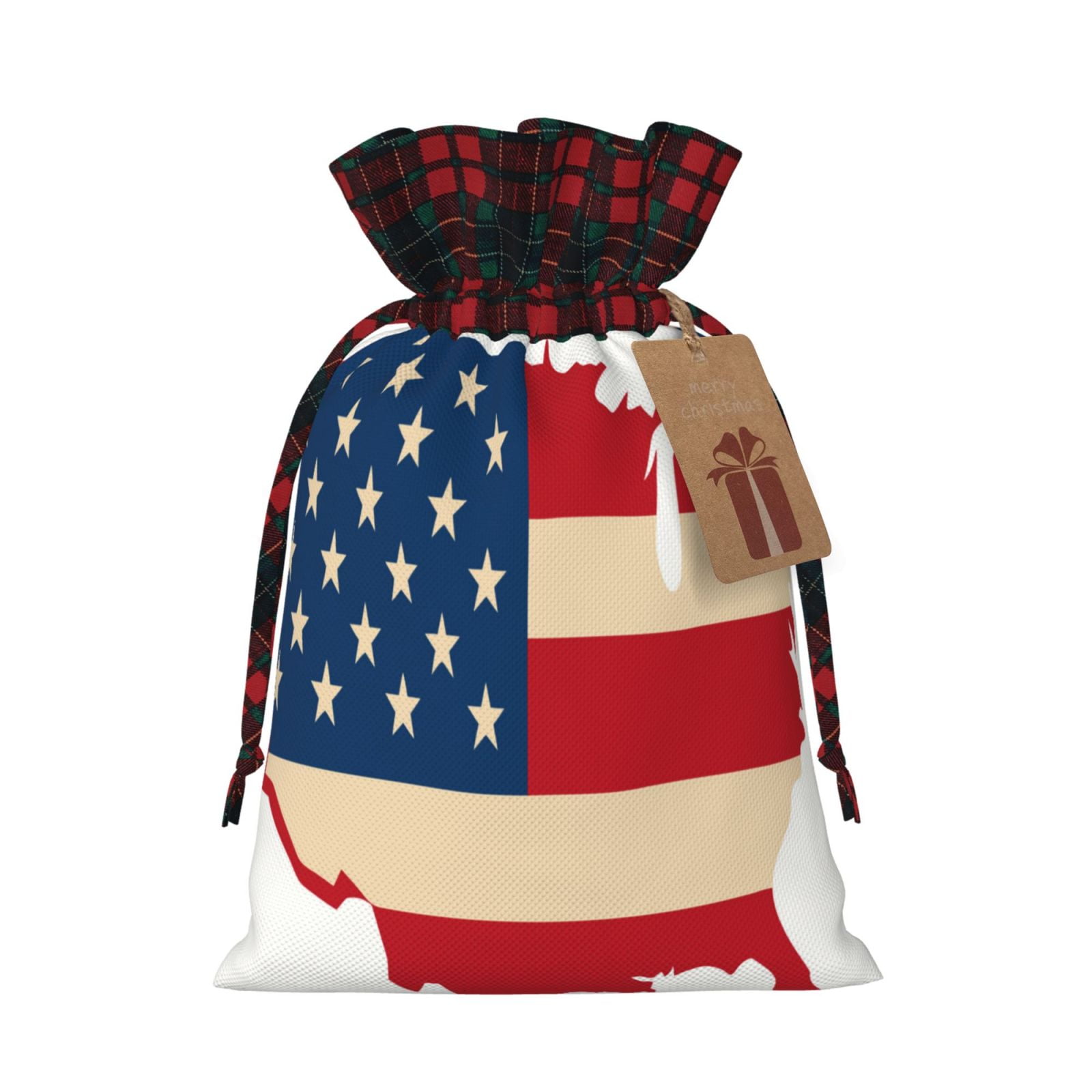 Kdxio American Flag Map Christmas Drawstring Bags Xmas Buffalo Plaid ...