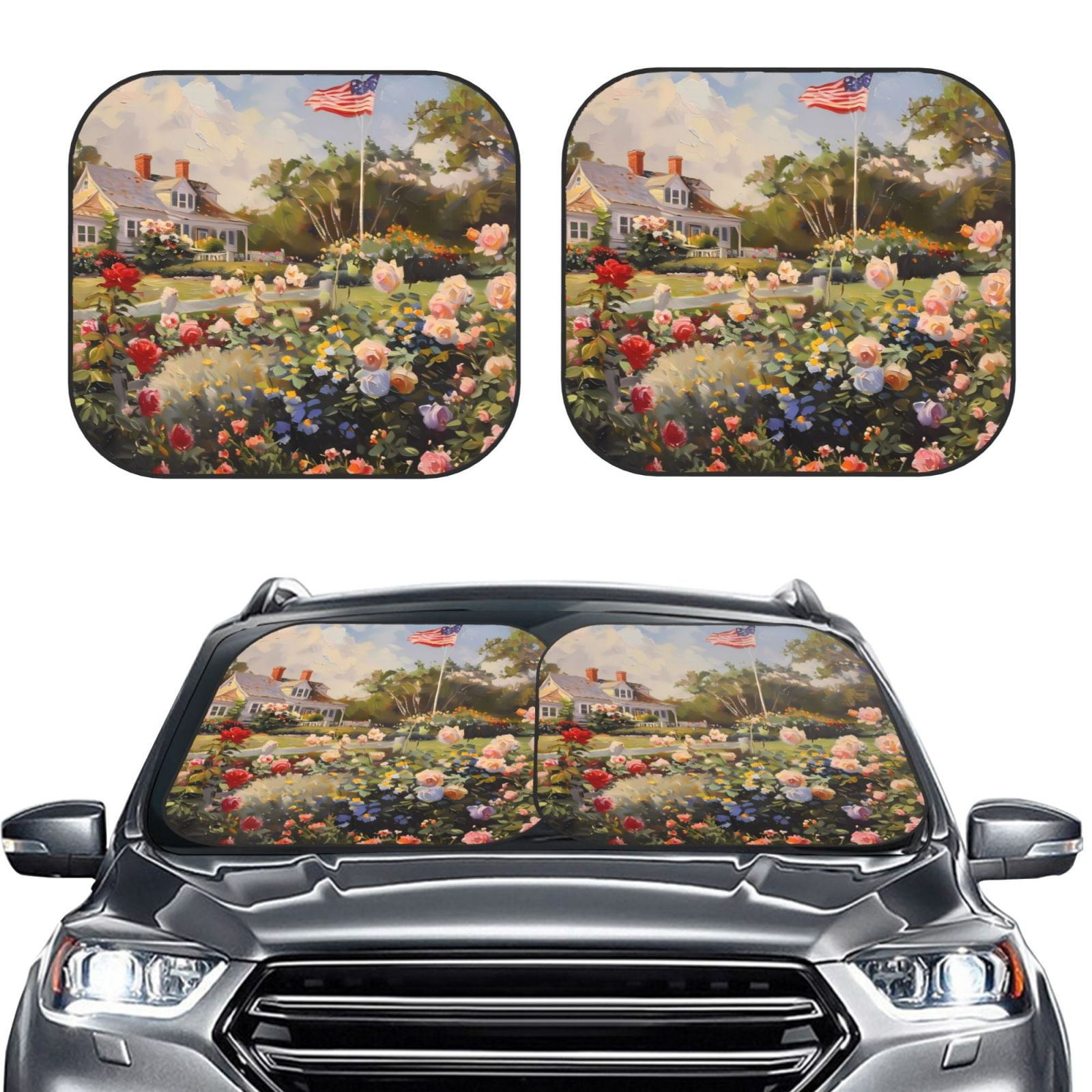 Kdxio American Flag Rose Garden Print 2-Piece Sun Shade Front ...