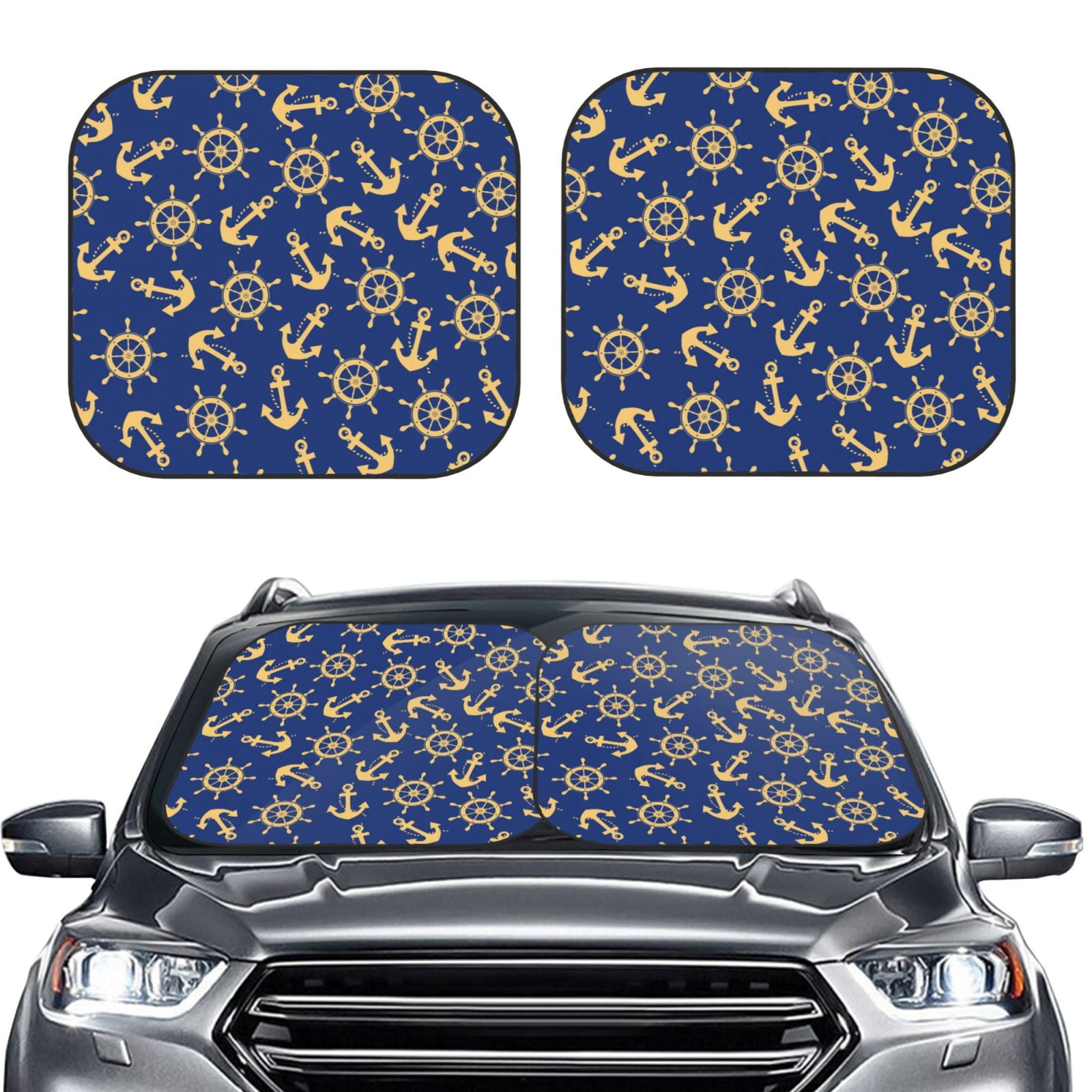 Kdxio Anchors And Nautical Print 2-Piece Sun Shade Front Windshield ...