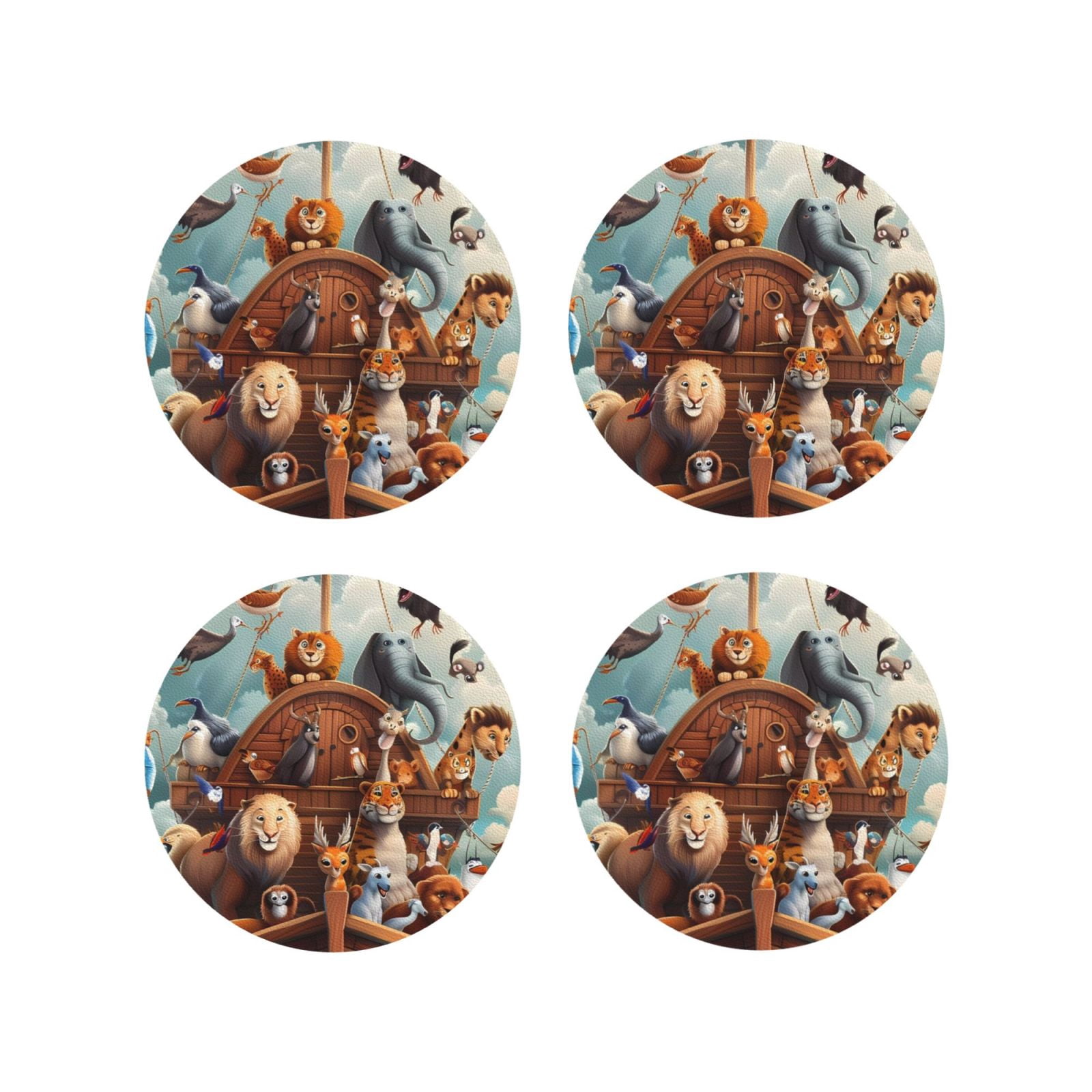 Kdxio Animal Filled Noahs Ark Funny Coasters,4 Pcs Leather Coasters ...
