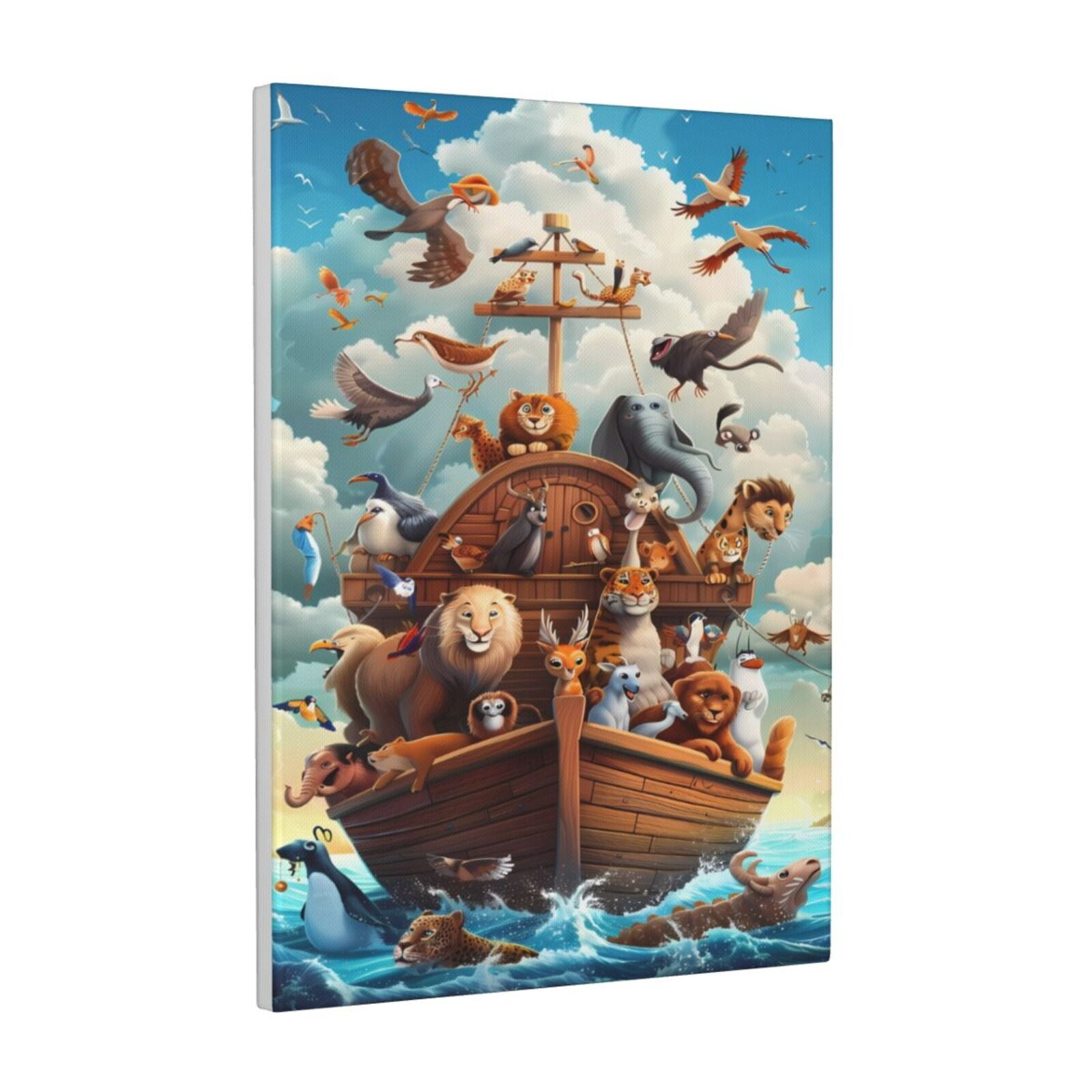 Kdxio Animal Filled Noahs Ark Pattern Canvas Wall Art 12x16 Inches ...