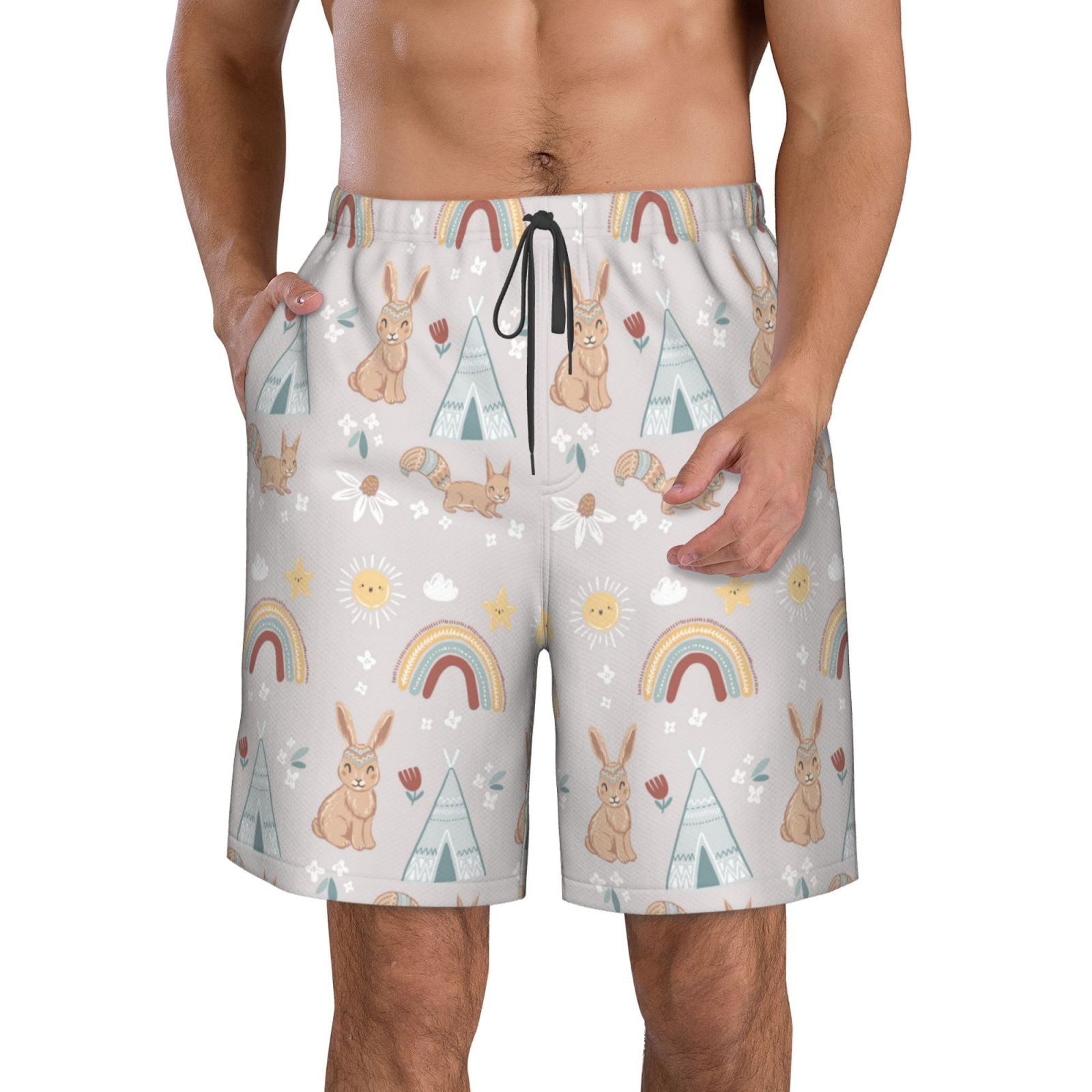 Kdxio Animals In Tribe Pattern Mens Casual Shorts - Drawstring Summer ...