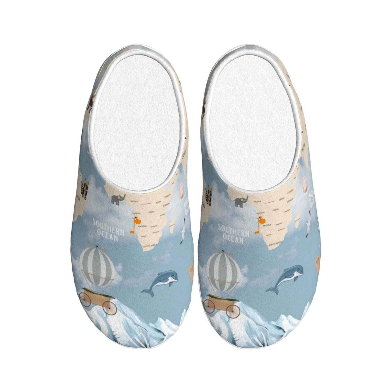 Kdxio Animals Travel World Map Women's Men's Slippers Plush Slip-On ...