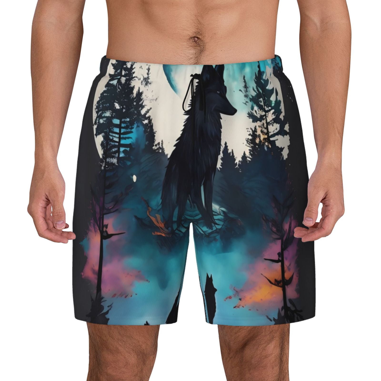 Kdxio Artistic Moon Valley Wolf Print Men's Swim Trunks with ...