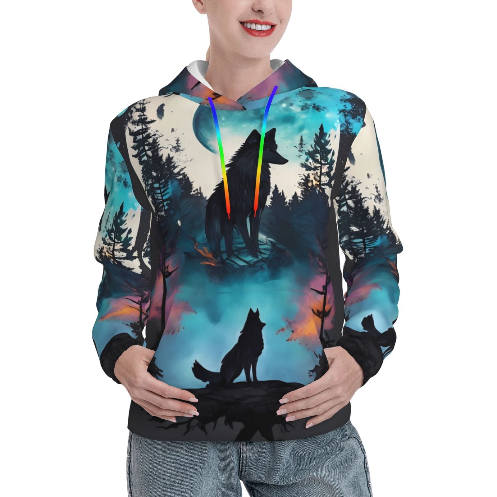 Kdxio Artistic Moon Valley Wolf Print Womens Oversized Hoodies ...
