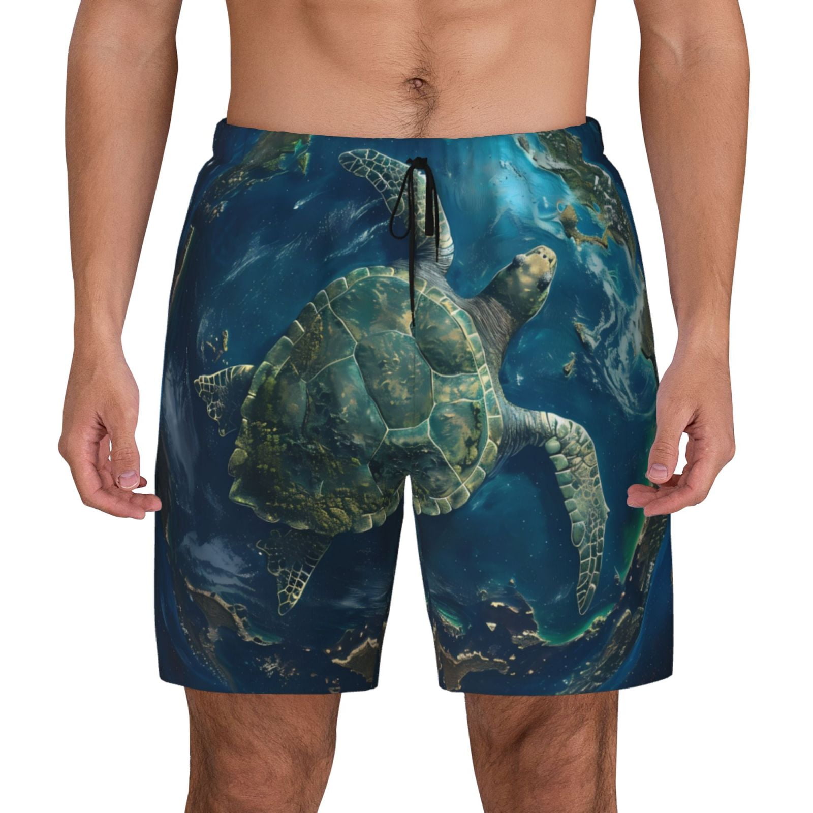 Kdxio Artistic Turtle Earth Print Men's Swim Trunks with Compression ...