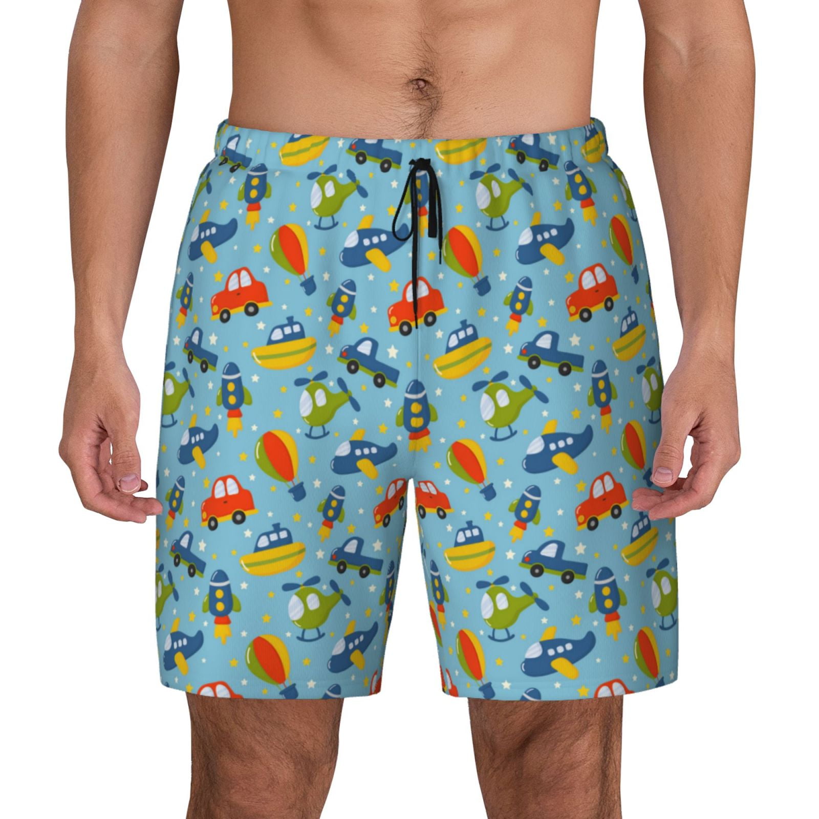 Kdxio Artoon Transport Print Men's Swim Trunks with Compression Liner 7 ...