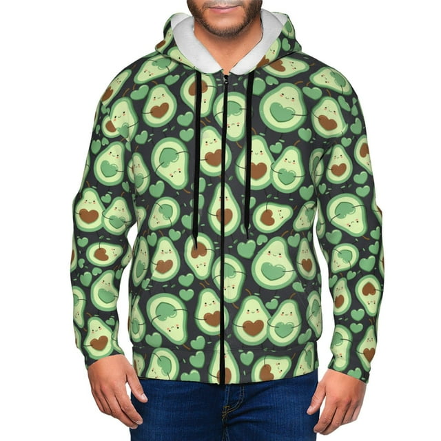 Kdxio Avocado Heart Print Men Hoodies Casual Hoodies for Men with Zip ...