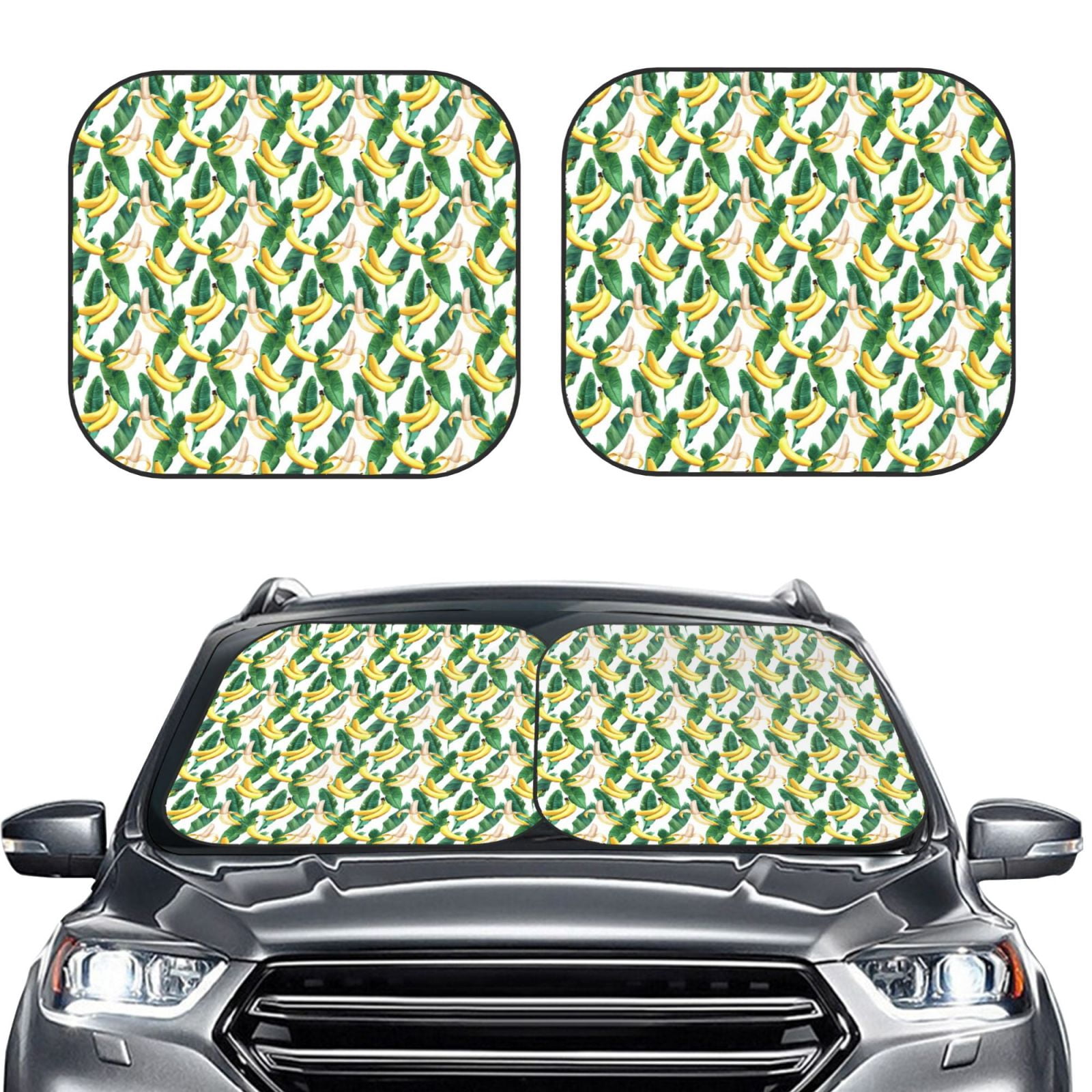 Kdxio Banana Tree Leaves Print 2-Piece Sun Shade Front Windshield ...