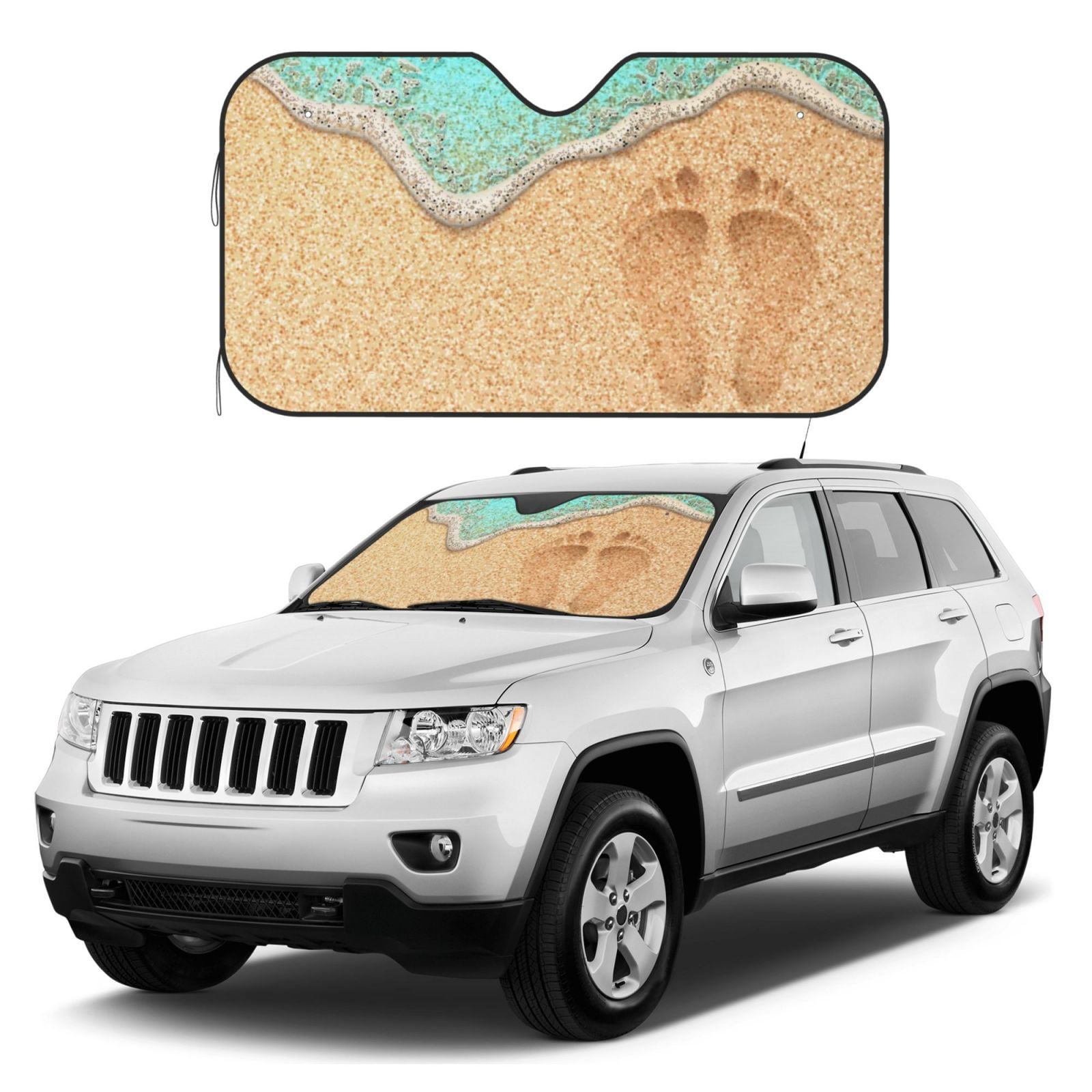 Kdxio Beach Footprint Print Windshield Sun Shade, Foldable Sun Blocker ...