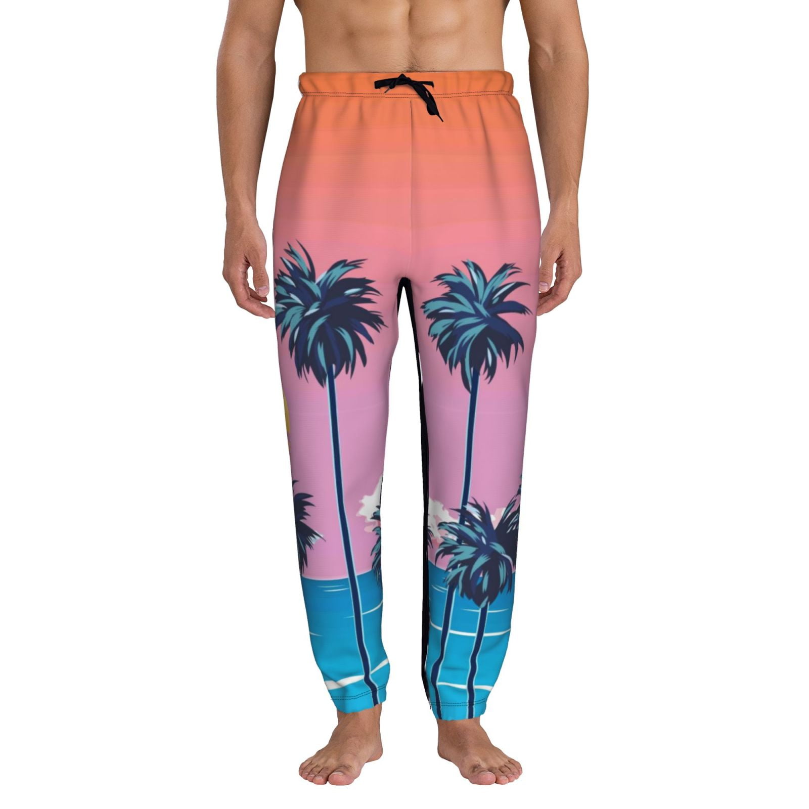 Kdxio Beach with Palm Trees Pattern Joggers,Sweatpants for Men with ...