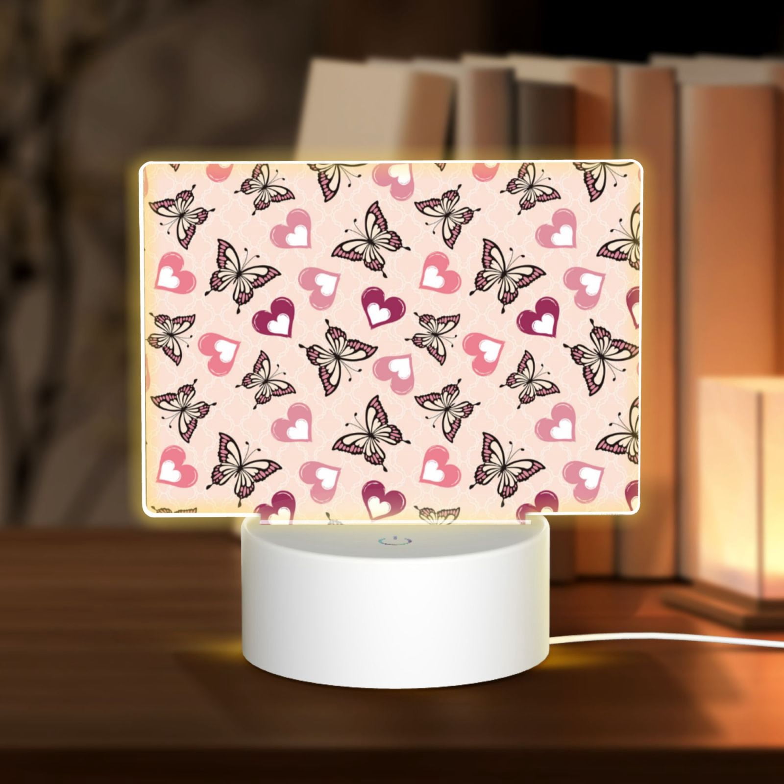 Kdxio Beautiful Butterflies and Hearts Rectangular Acrylic Night Light ...