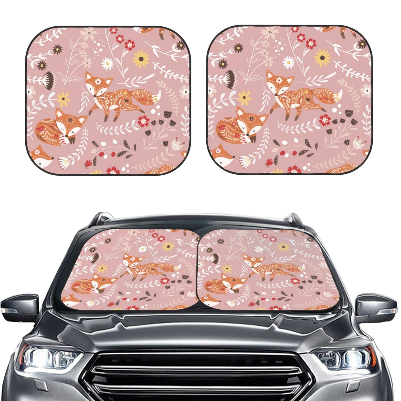 Kdxio Beautiful Fox Print 2-Piece Sun Shade Front Windshield - Foldable ...