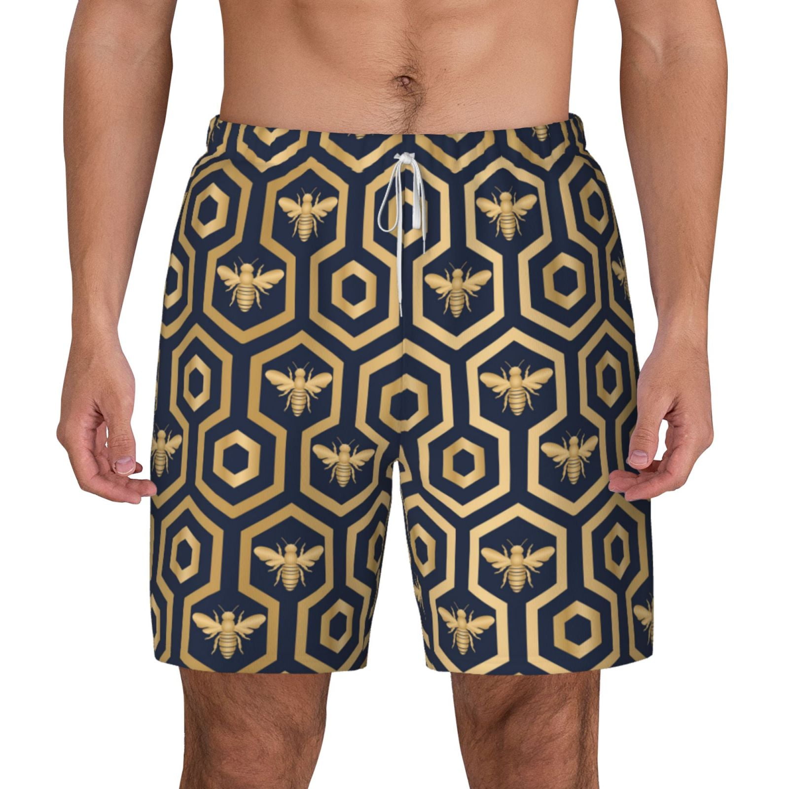 Kdxio Bee Hive Hexagon Print Men'S Swim Trunks With Compression Liner 7 ...