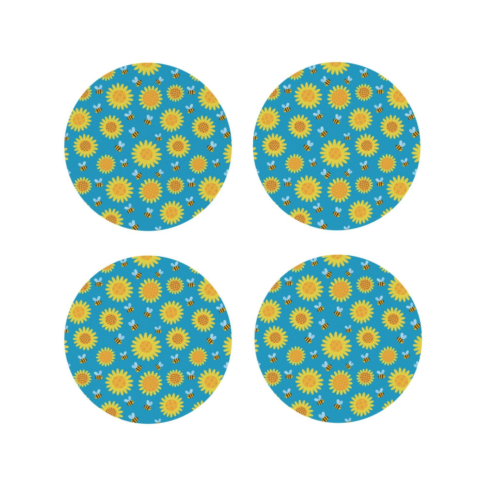 Kdxio Bee Sunflower Funny Coasters,4 Pcs Leather Coasters,Housewarming ...
