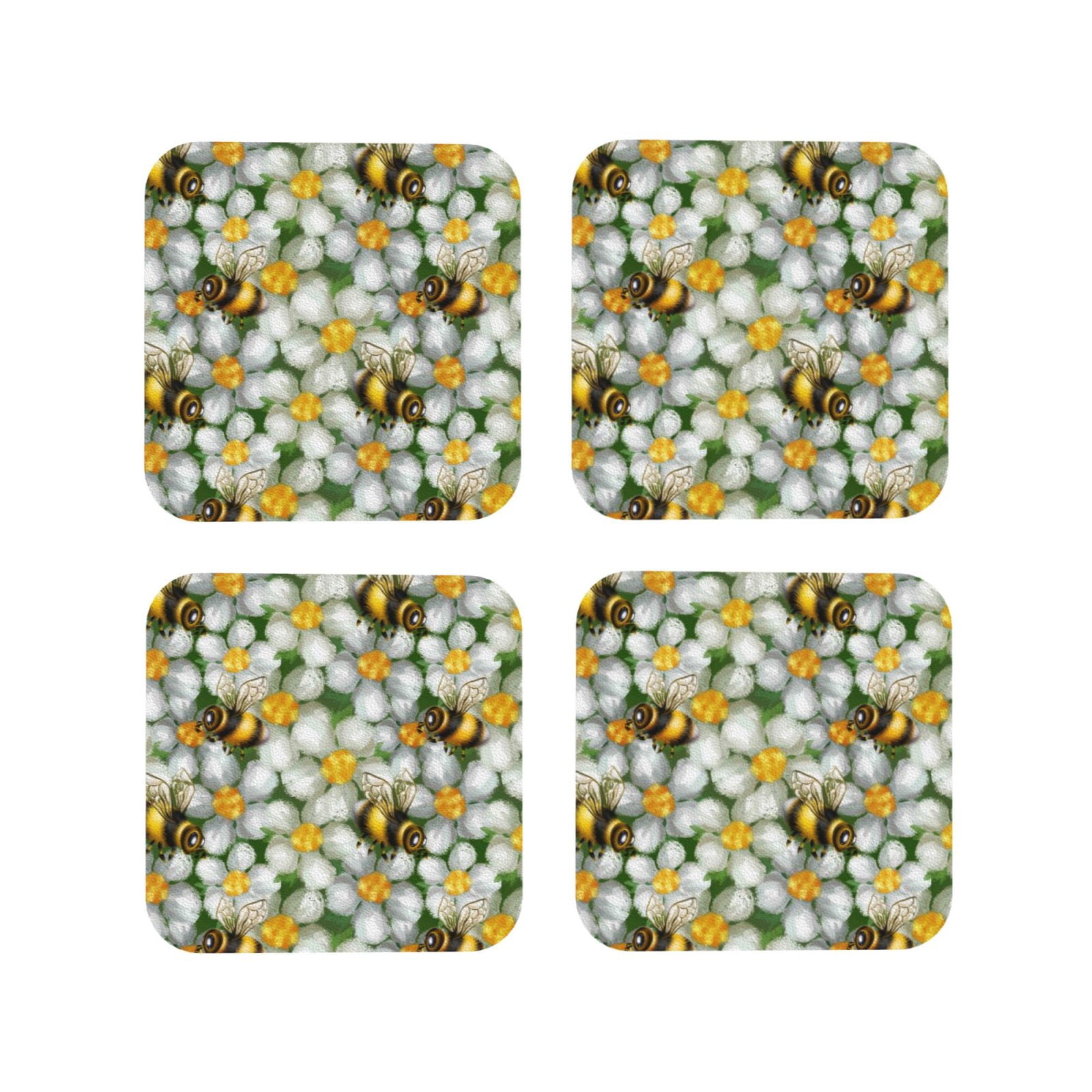 Kdxio Bees And Flower Funny Coasters,4 Pcs Leather Coasters ...