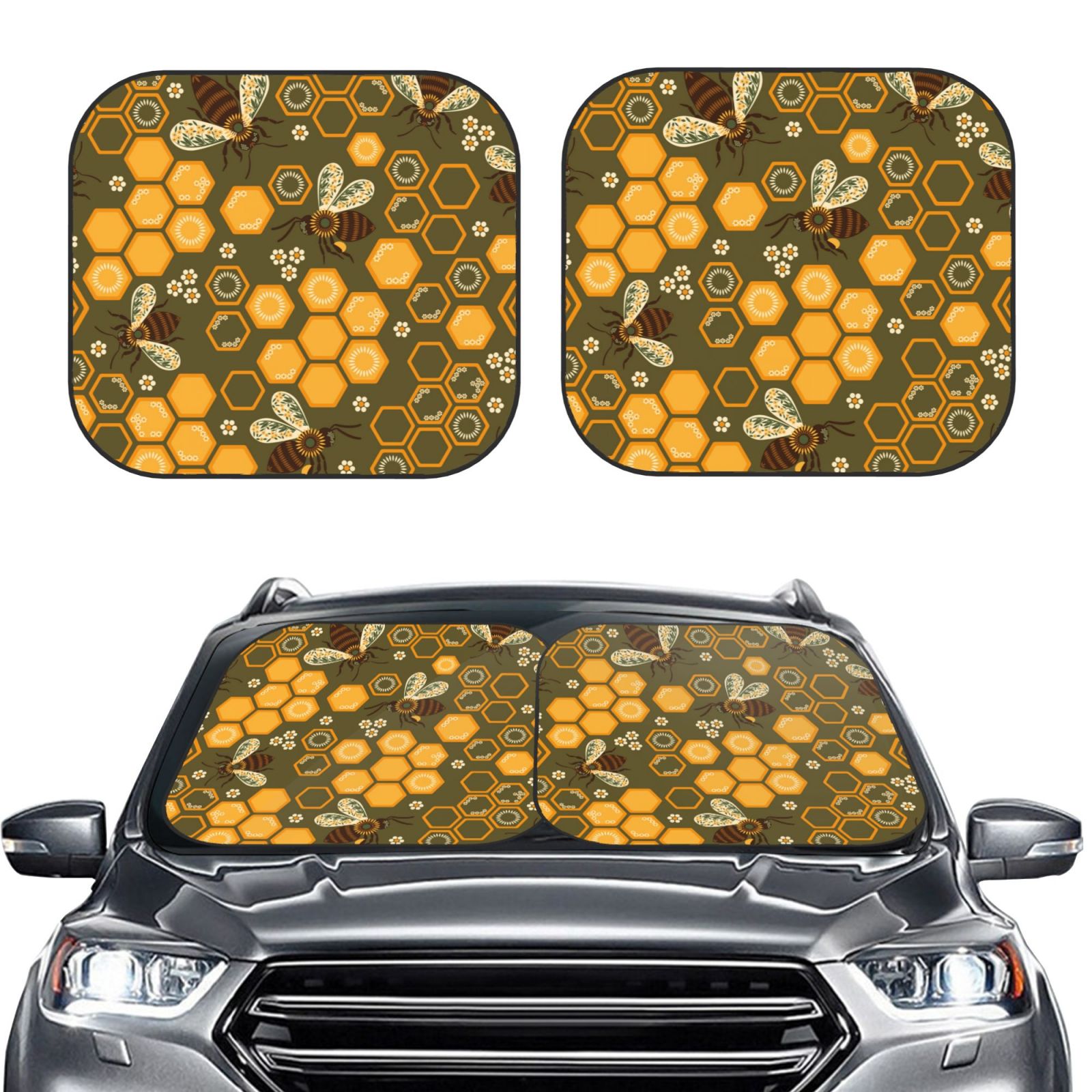 Kdxio Bees And Honeycombs Print 2-Piece Sun Shade Front Windshield ...