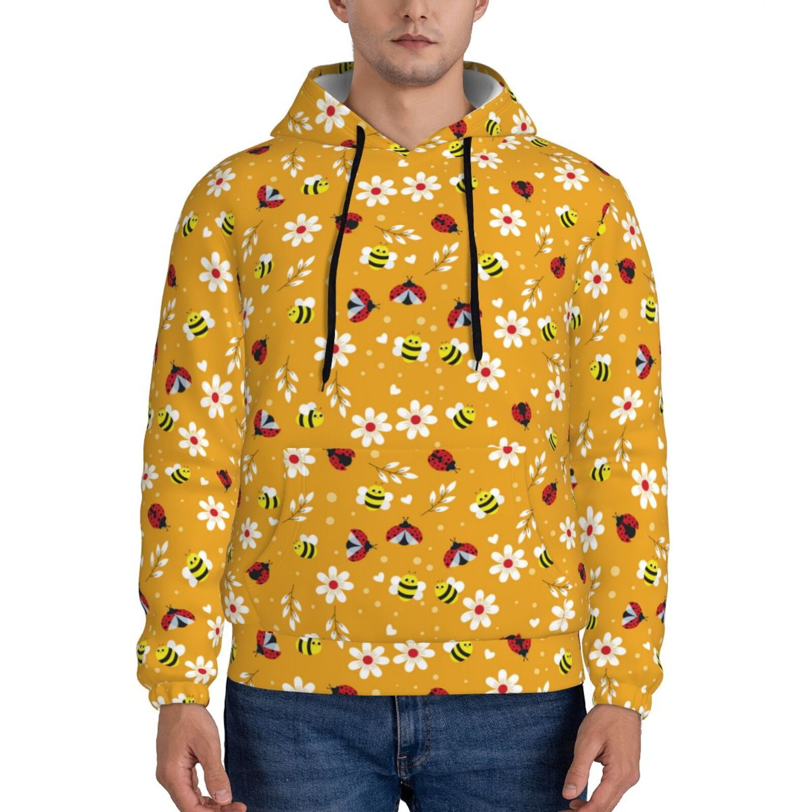 Kdxio Bees And Ladybug Print Mens Casual Hooded Collar Drawstring ...