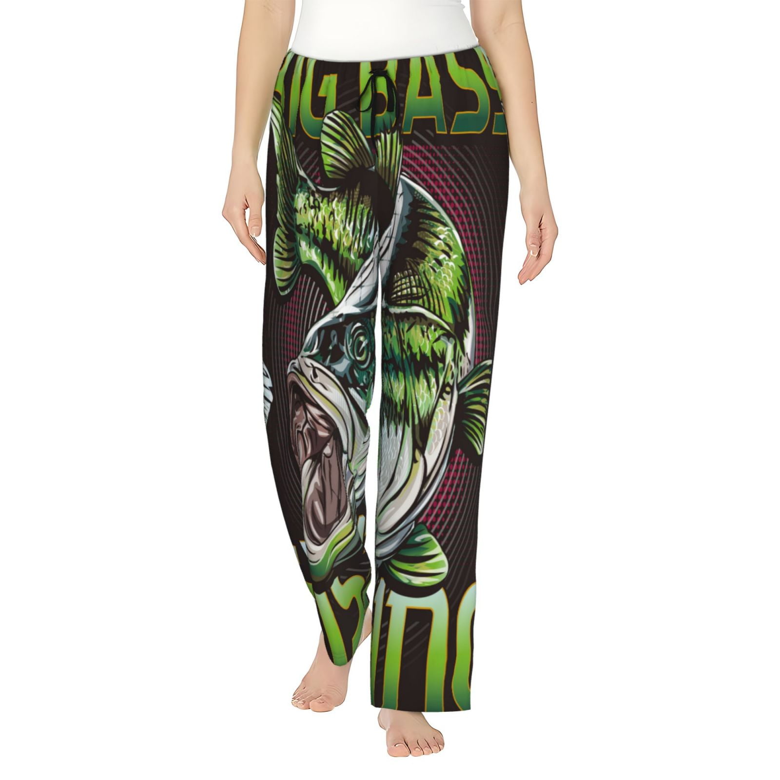 Kdxio Big Bass Fish Women Pajama Pants Drawstring Pajama Pants Wide Leg ...