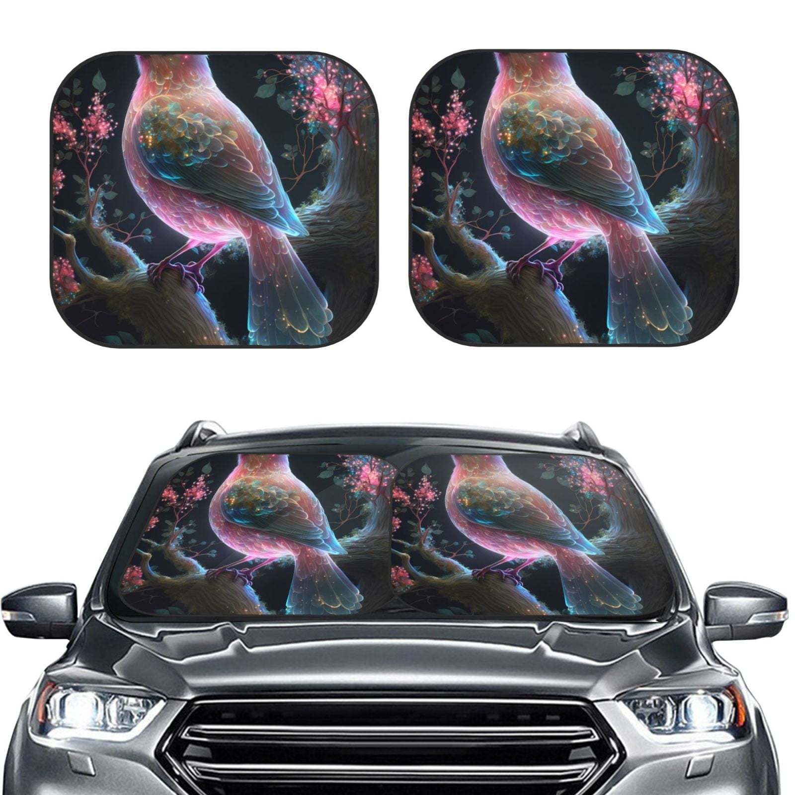 Kdxio Bird 3 Print 2-Piece Sun Shade Front Windshield - Foldable Car ...