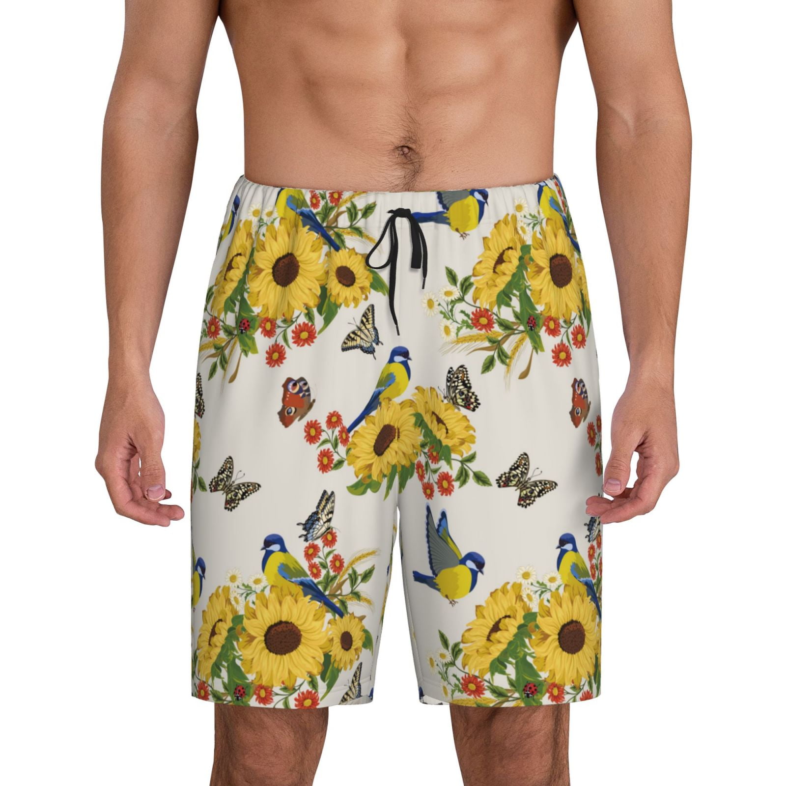 Kdxio Bird Sunflowers Print Mens Sleep Shorts Bottoms Soft Comfy Pajama ...