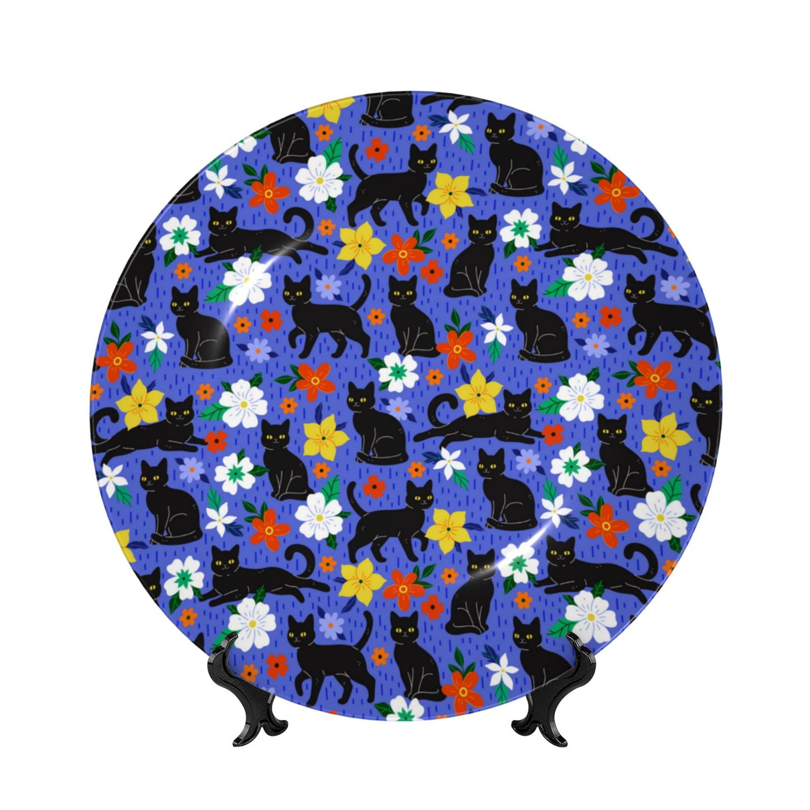 Kdxio Black Cats And Flowers Bone China Decorative Plate Ceramic ...